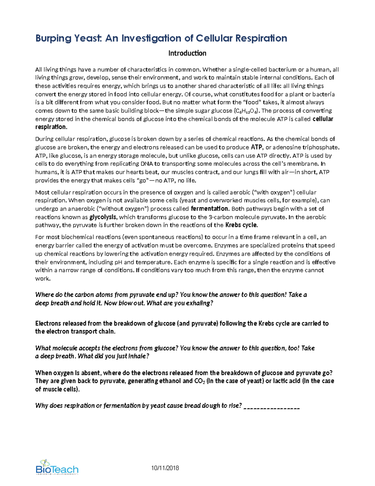 Burping Yeast Student worksheet - ####### 10/11/ Burping Yeast: An ...