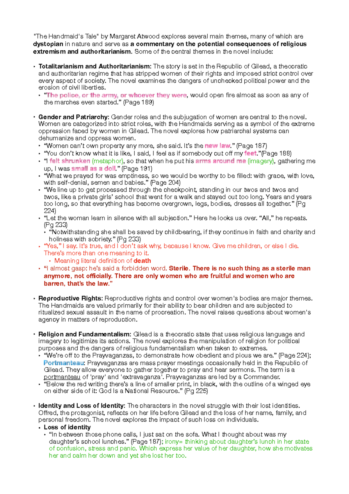 ENG 101: Themes and Analysis in The Handmaid's Tale - Studocu