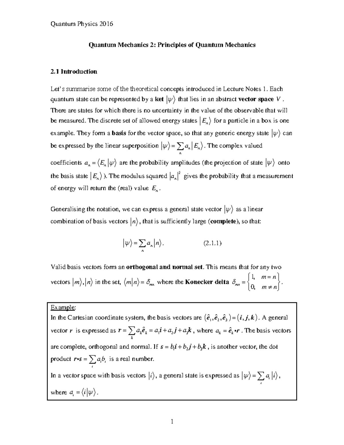 Quantum Mechanics 2: Lecture Notes on Principles & Operators - Studocu