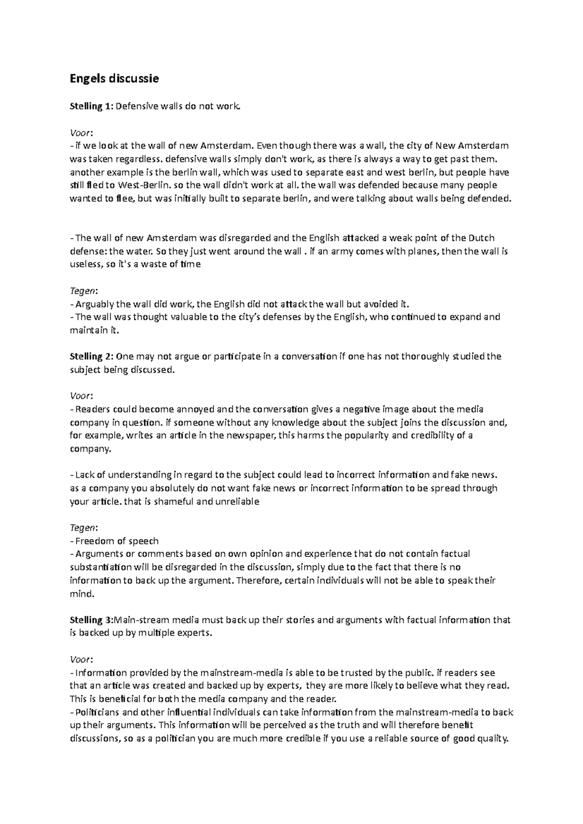 English discussion - Discussie - Engels discussie Stelling 1: Defensive ...