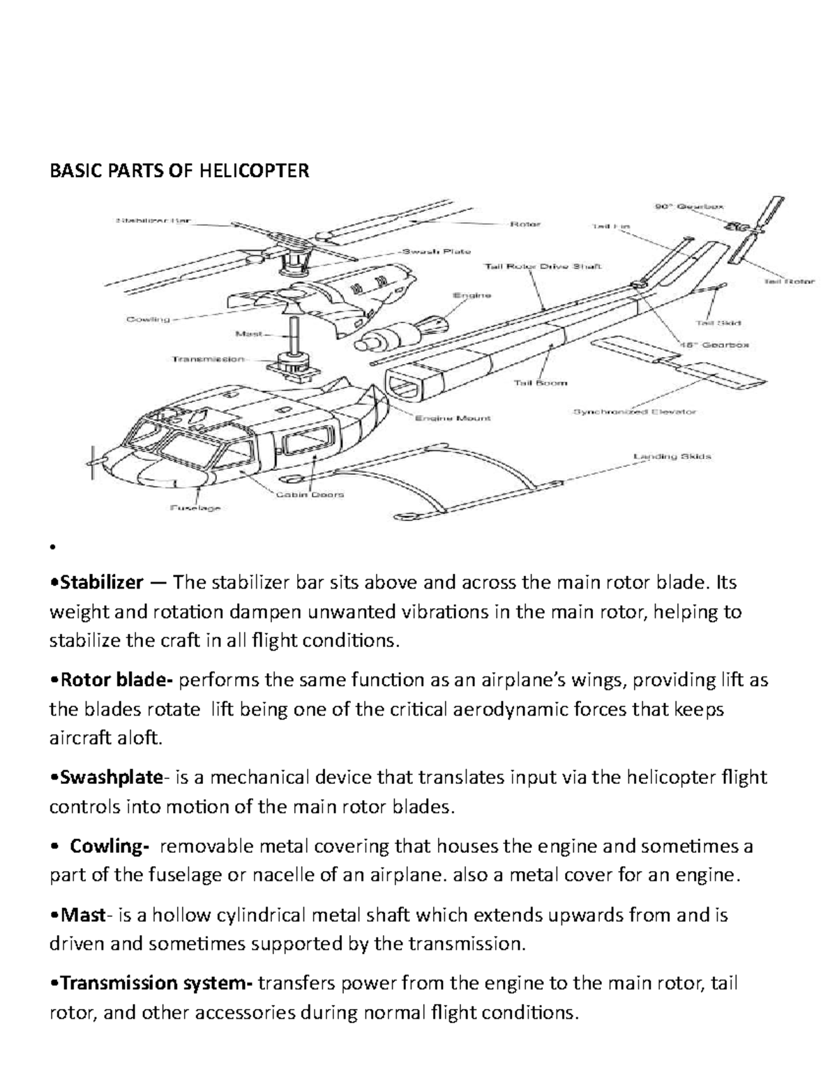 Helicopter AMT 224 - Key Components and Functions Overview - Studocu
