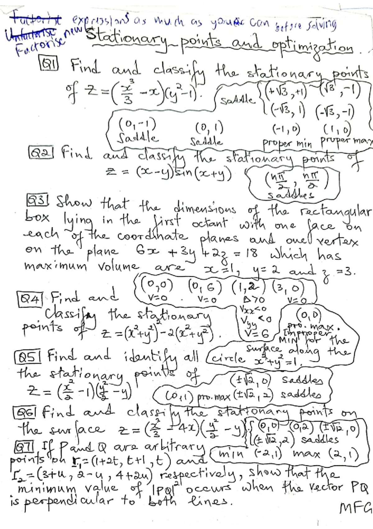 Calculus Worksheets: Factorization, Stationary Points & Optimization QI-Q12 - Studocu