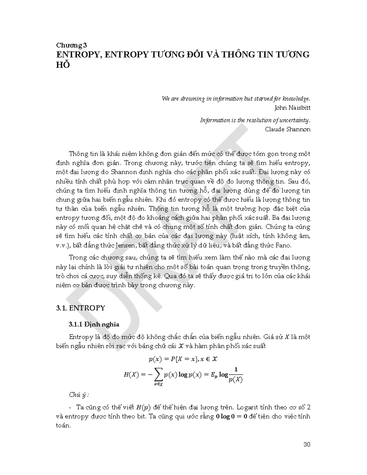 Lý thuyết Thông Tin - Entropy và Thông Tin Tương Hỗ (Chương 3) - Studocu