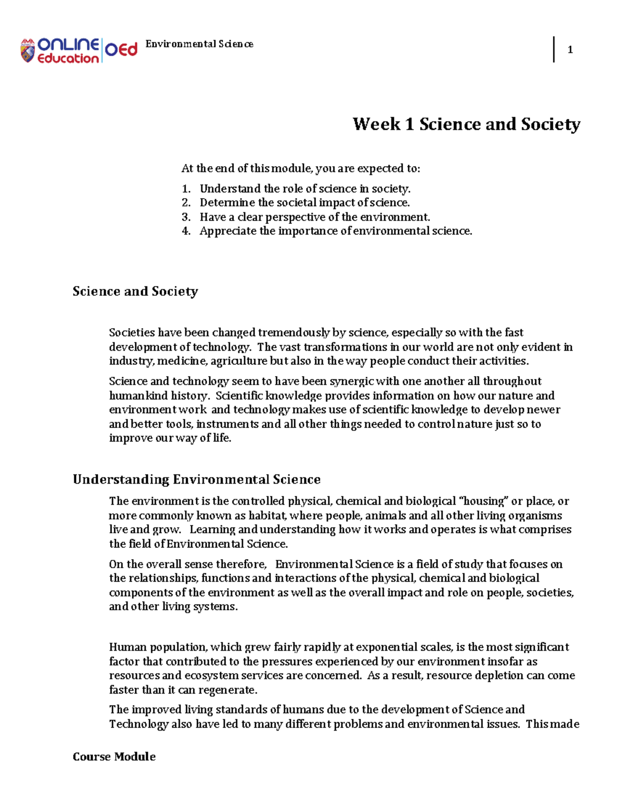ENV 101 Week 1: Understanding Science and Society in Environmental ...
