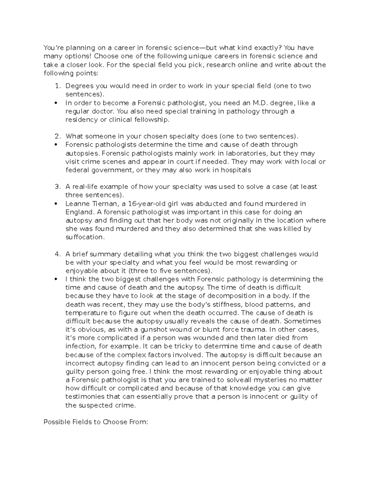 Forensic Science Career Exploration: Unit 1 Activity - Studocu