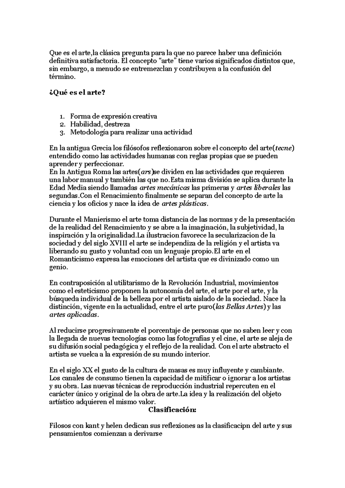 Que es el arte - apuntes - Que es el arte,la clásica pregunta para la ...