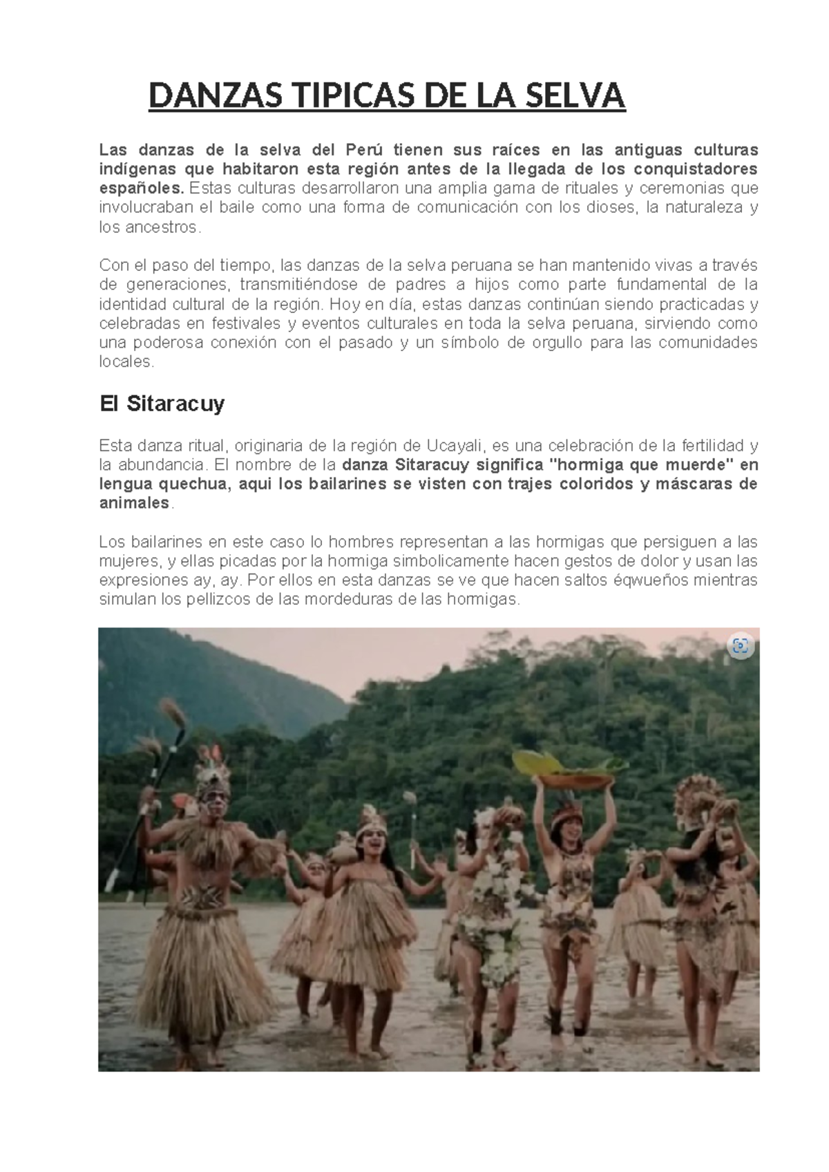 Danzas Típicas de la Selva Peruana: Tradición y Ritual - Studocu