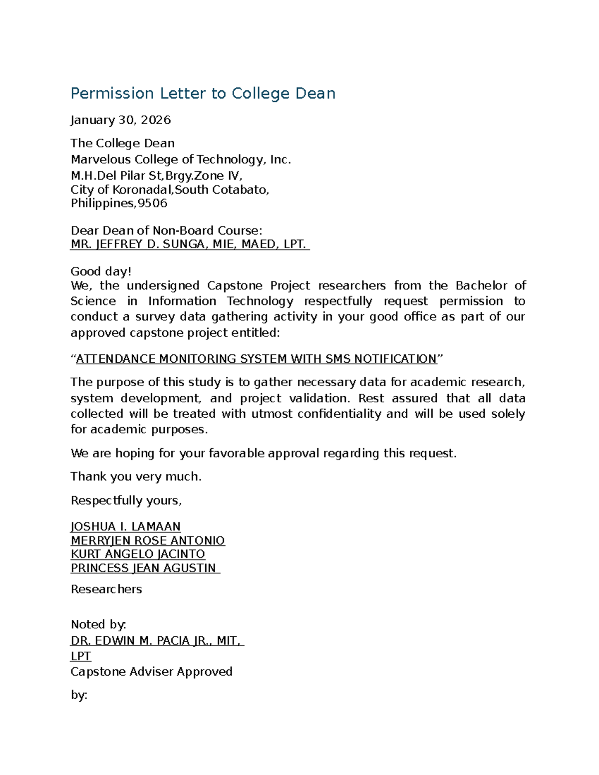 Survey Data Gathering Proceedings for Capstone Project (BSIT) - Studocu