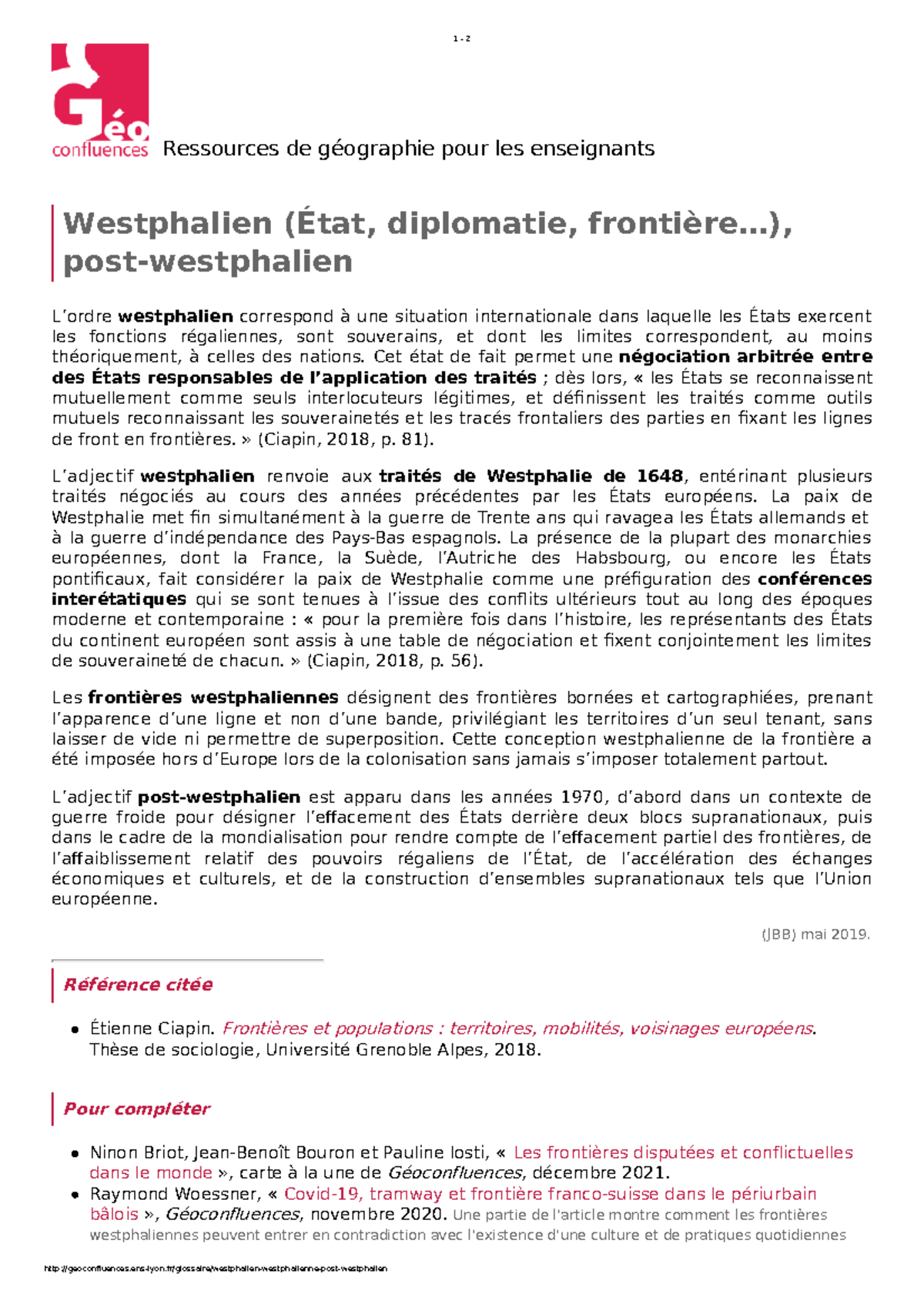 Analyse du monde westphalien et post-westphalien en géographie - Studocu