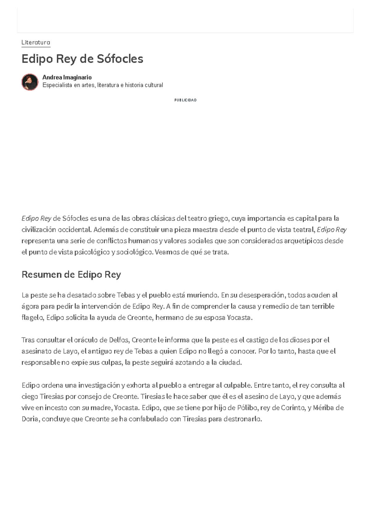 Edipo rey, de Sófocles resumen, análisis y personajes de la obra ...