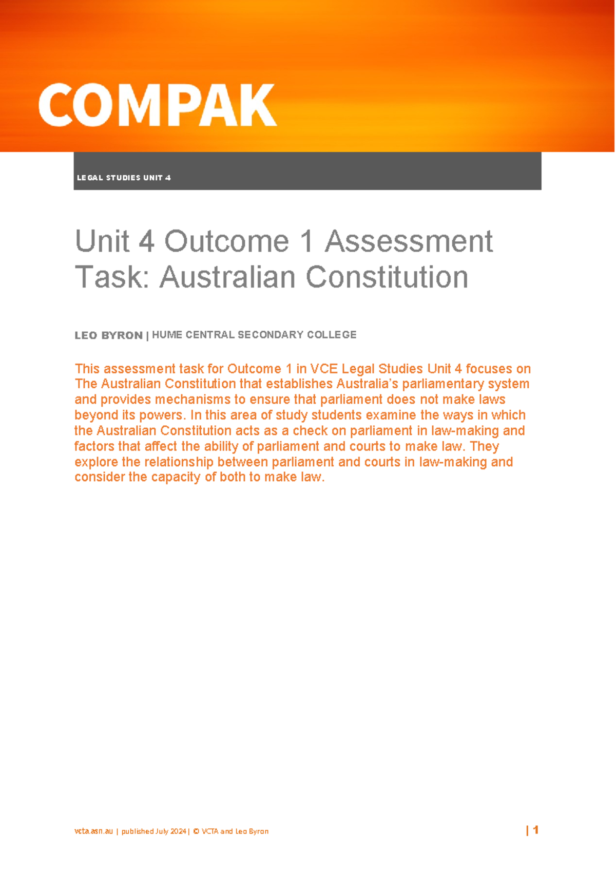 VCE Legal Studies Unit 4: Outcome 1 Constitution Assessment Task - Studocu
