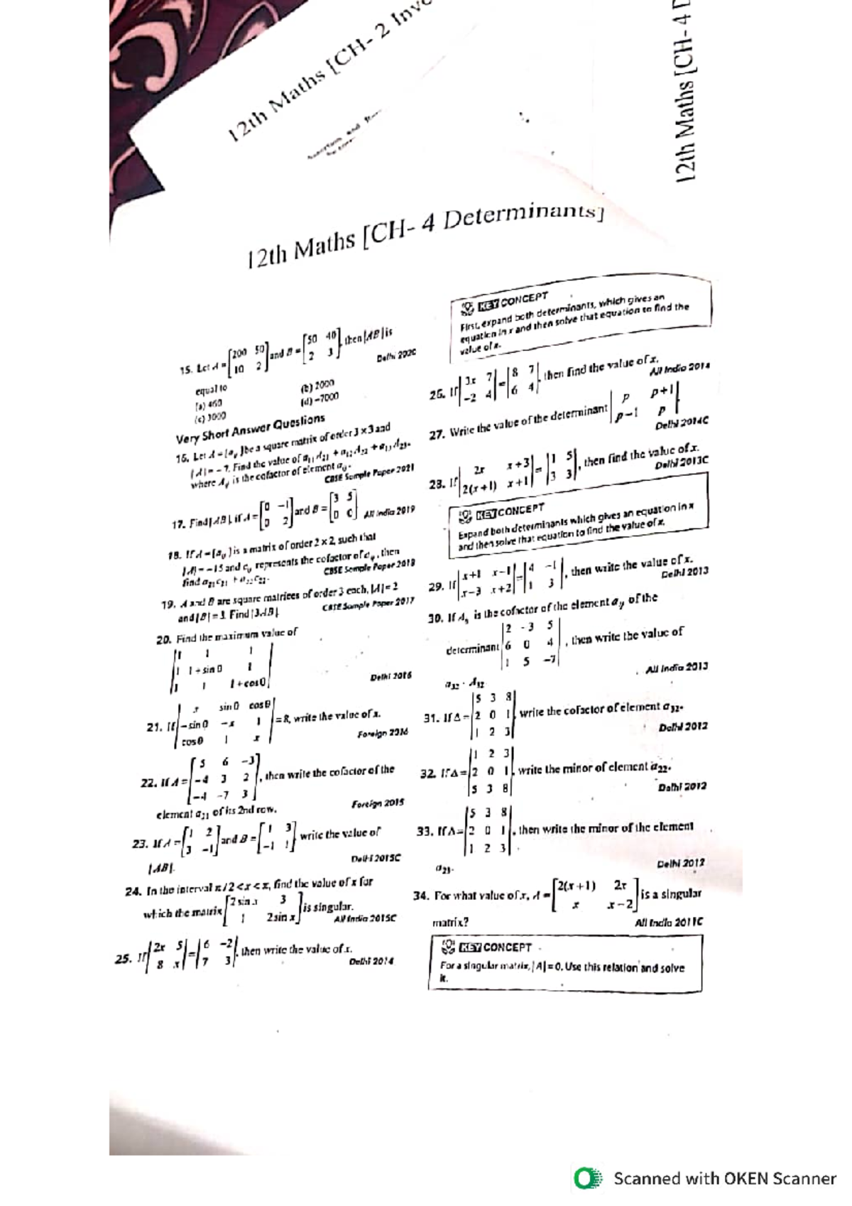 12th Maths 4 PYQs: Determinants and Matrix Concepts - Studocu