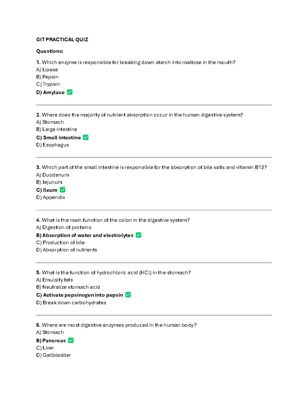 GIT Practical Quiz: Digestive System Questions and Answers - Studocu