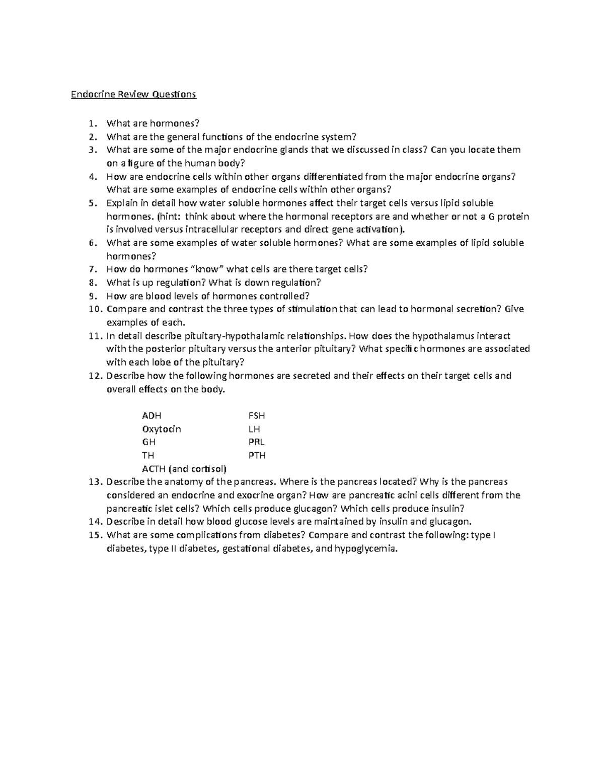 Endocrine Review Questions - Endocrine Review Questions What are ...