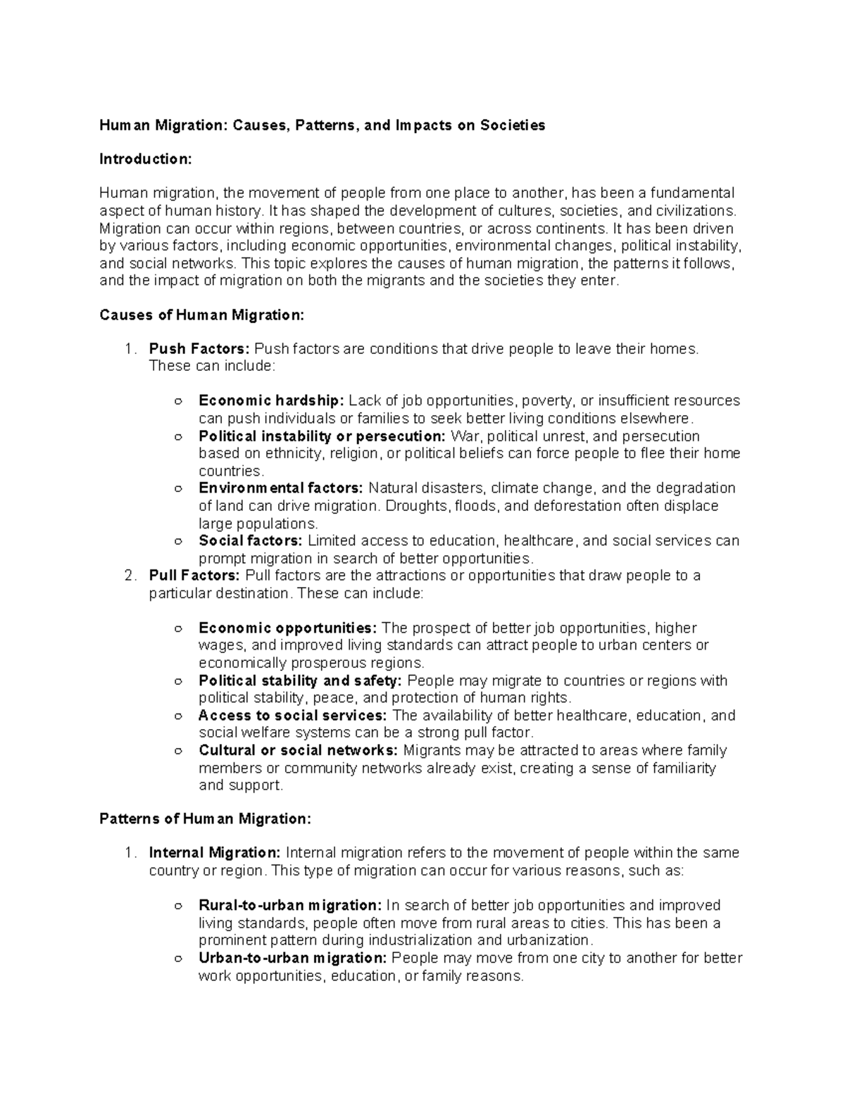 Human Migration Causes, Patterns, and Impacts on Societies - Human Migration: Causes, Patterns ...