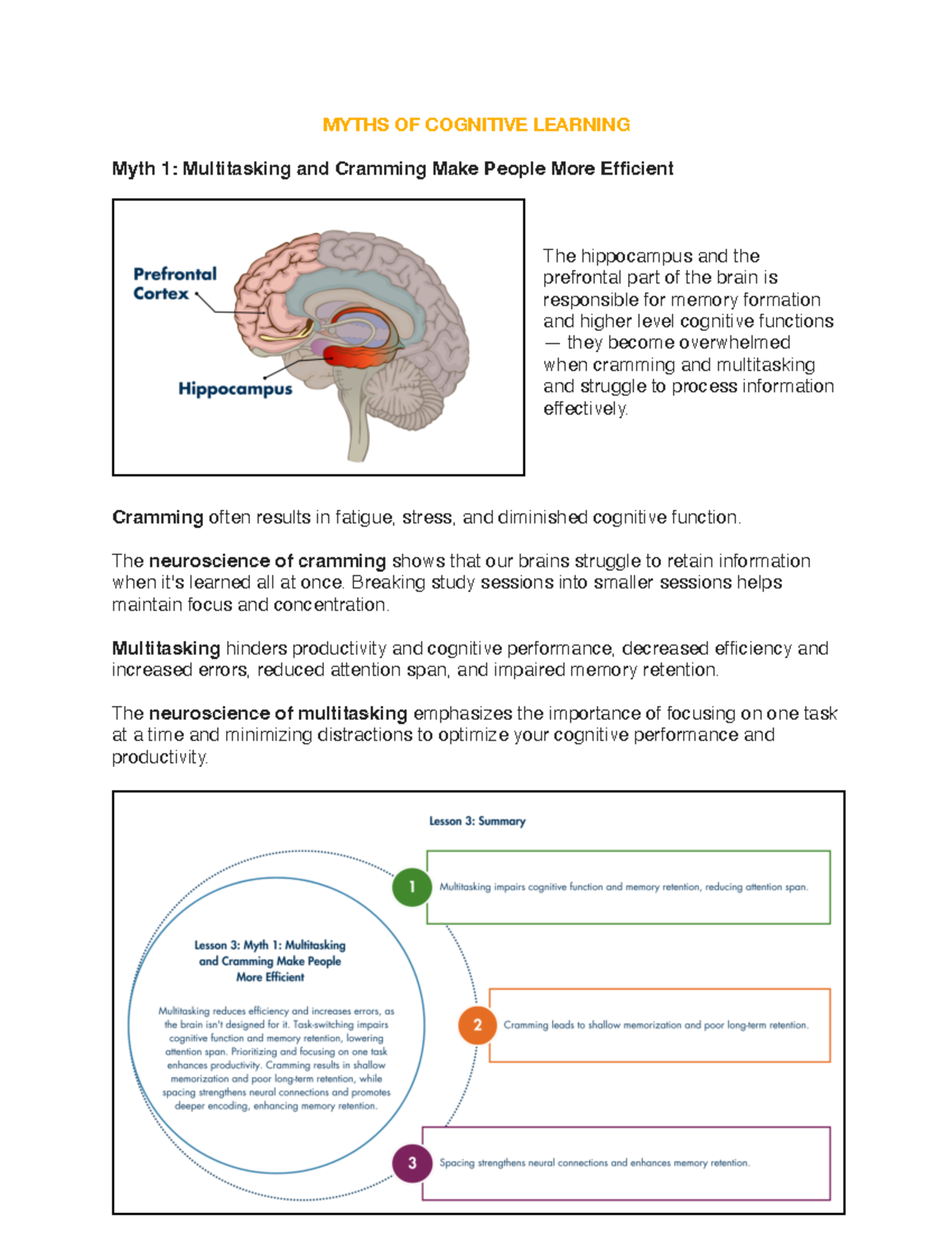 Neuroscience of Learning Myths: Multitasking, Normalcy, & Cognition - Studocu