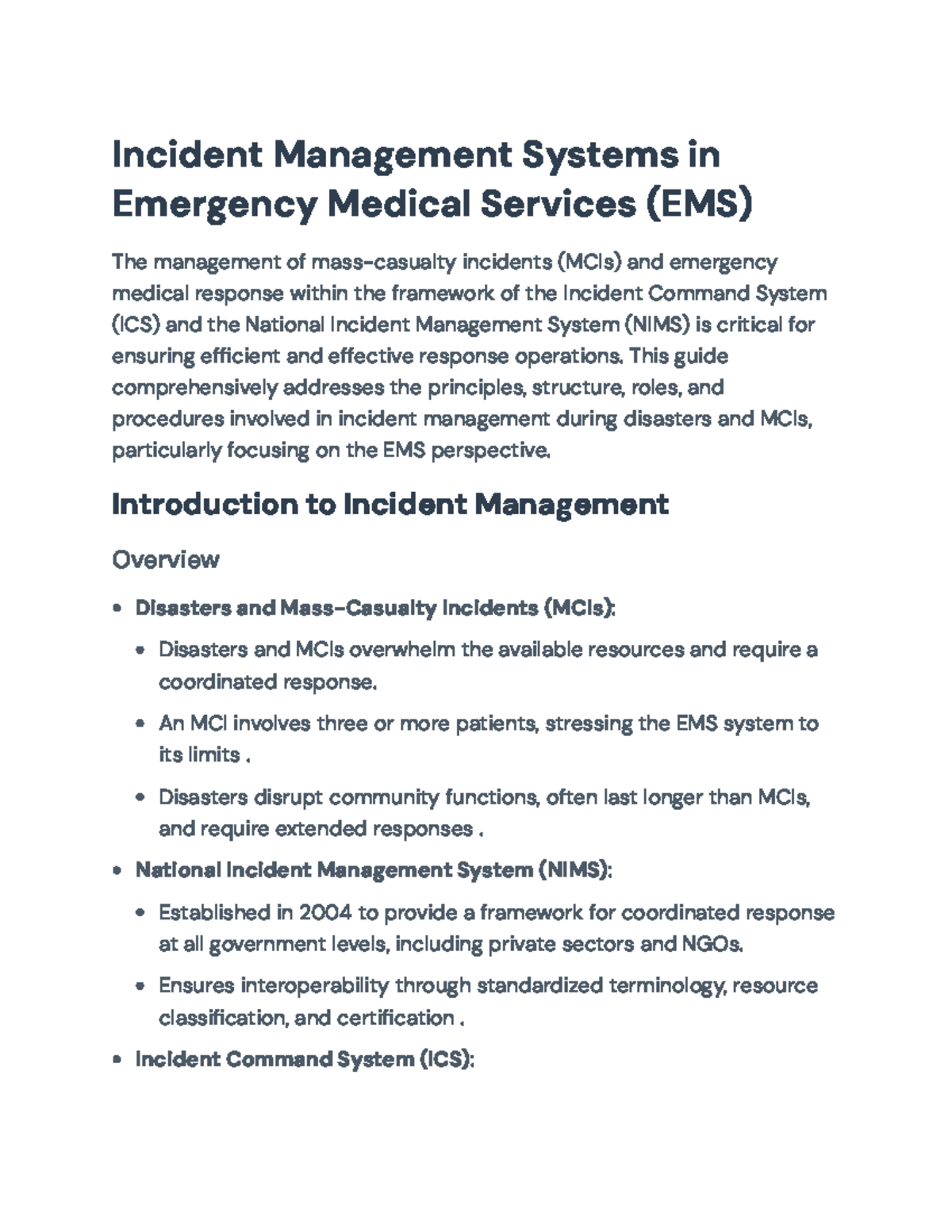 Incident Management Systems in EMS: Triage and Response Protocols ...