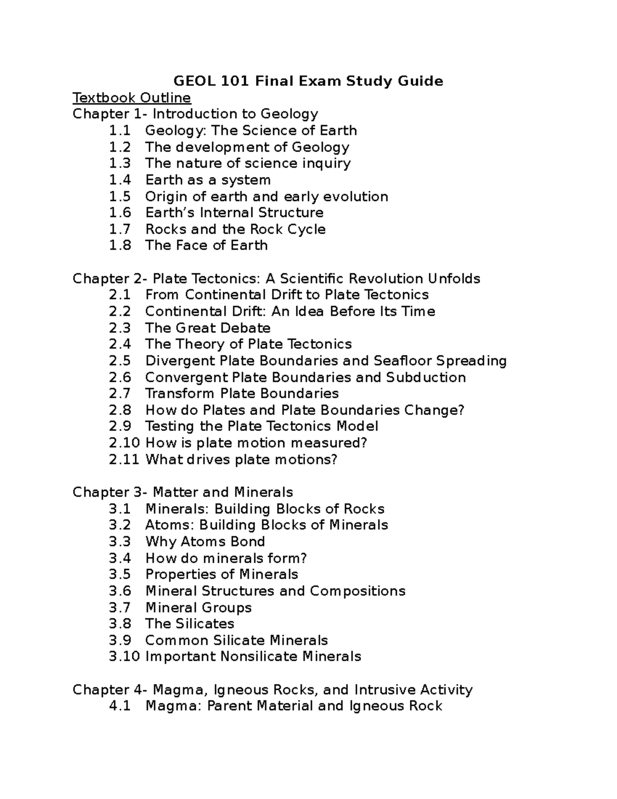 Geology Final Exam Study Guide - GEOL 101 Final Exam Study Guide ...