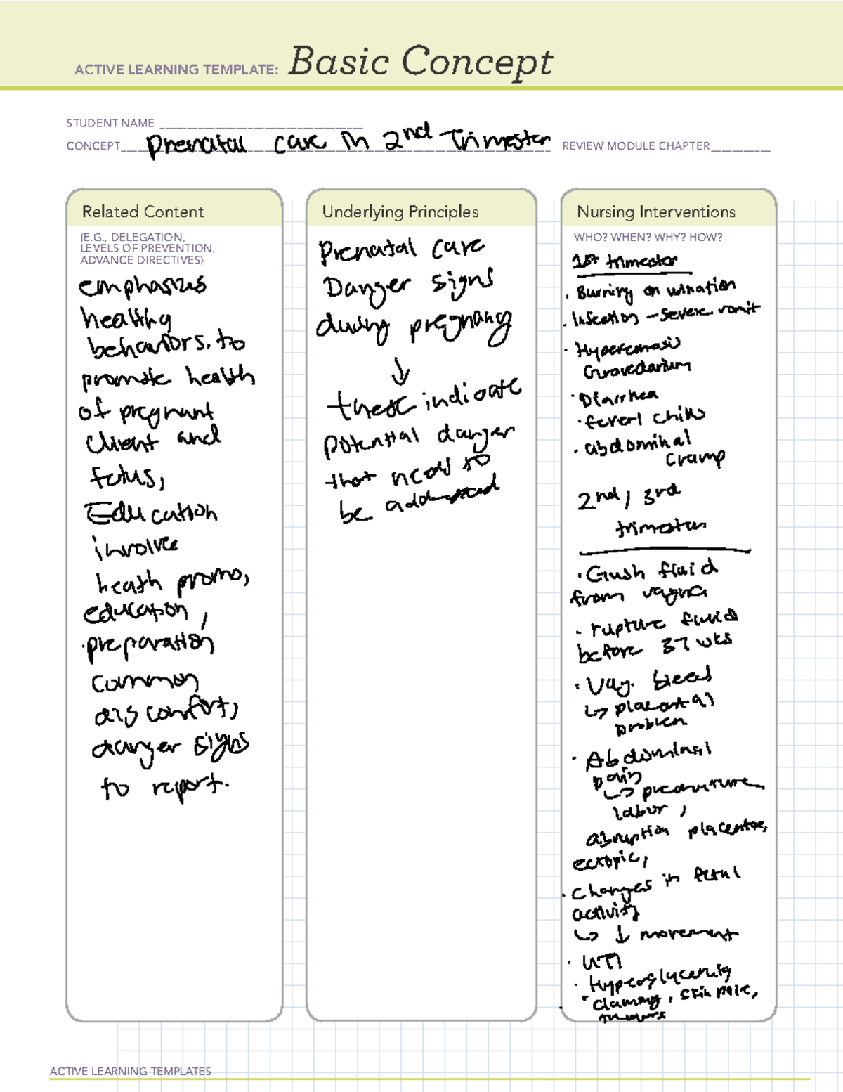 ACTIVE LEARNING TEMPLATE: Basic Concept in Prenatal Care - Studocu