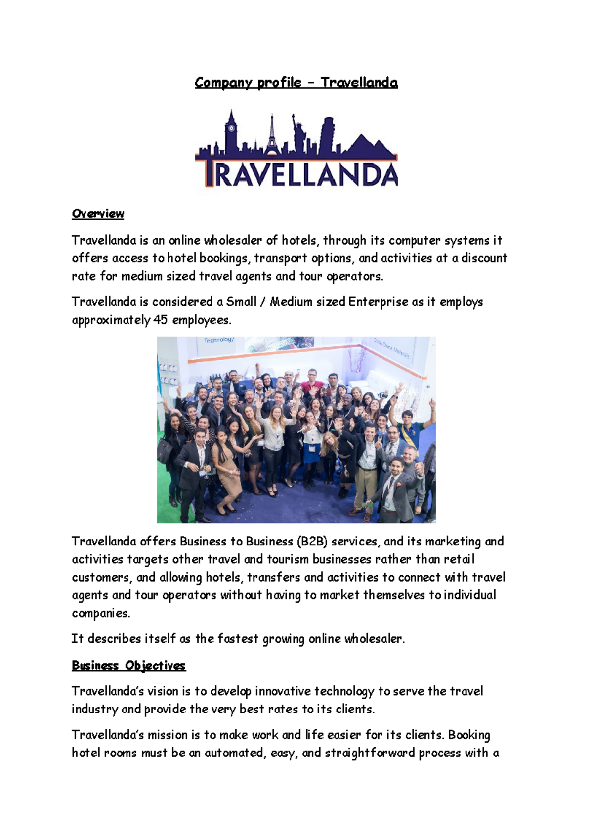 013a Travellanda Company Profile: Overview & Business Objectives - Studocu