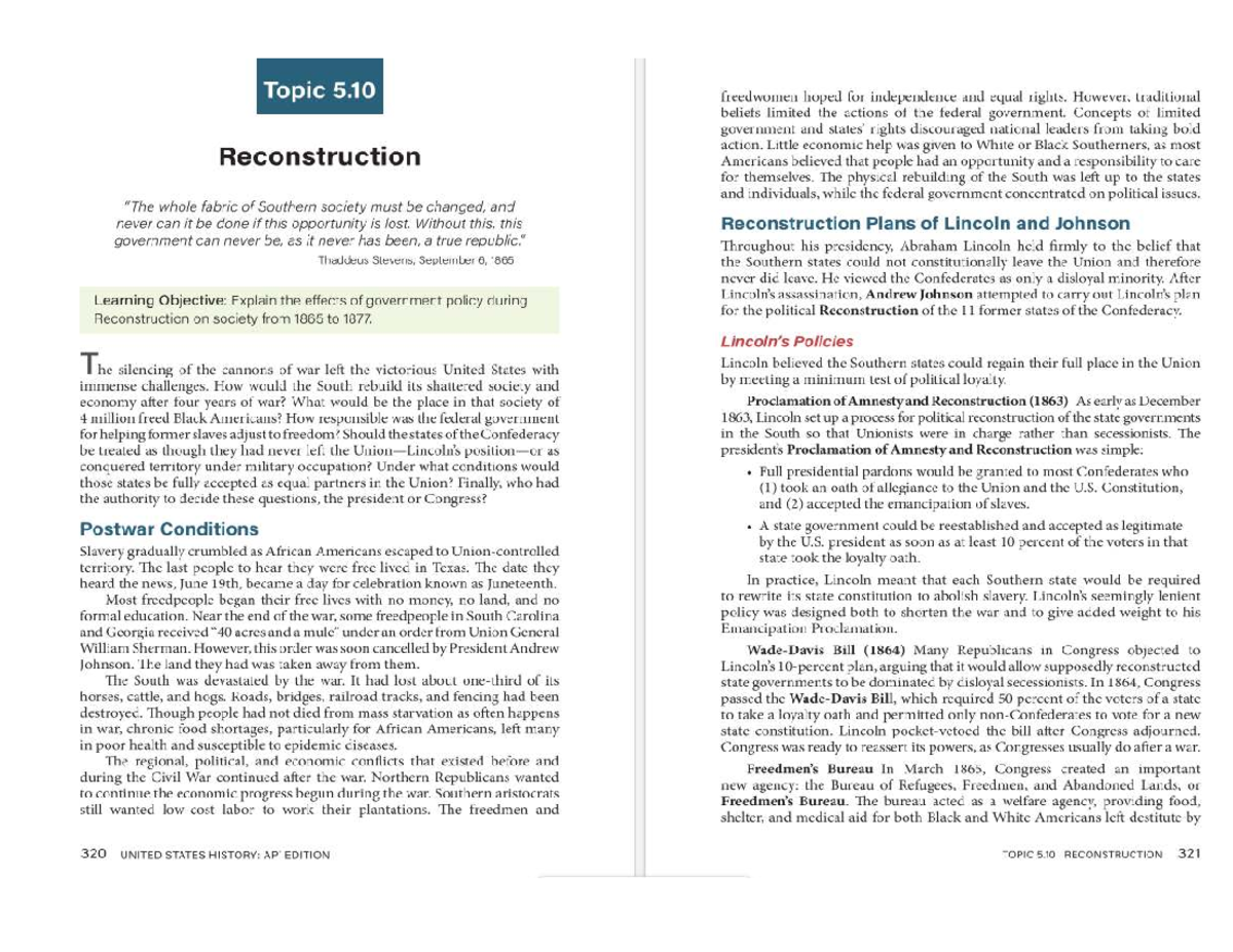Topic 5.10: Reconstruction and Its Impact on Southern Society (1865 ...