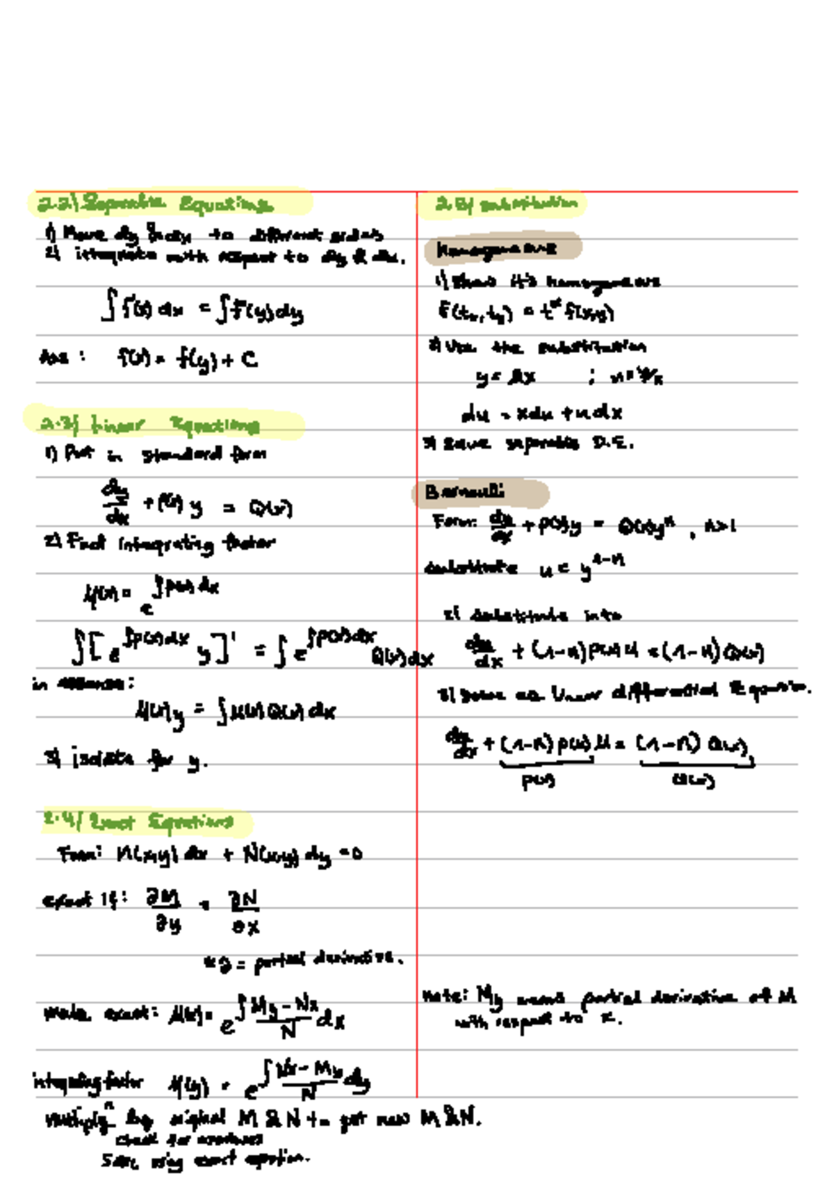 ENGR 213 Summary: Separable and Linear Differential Equations - Studocu