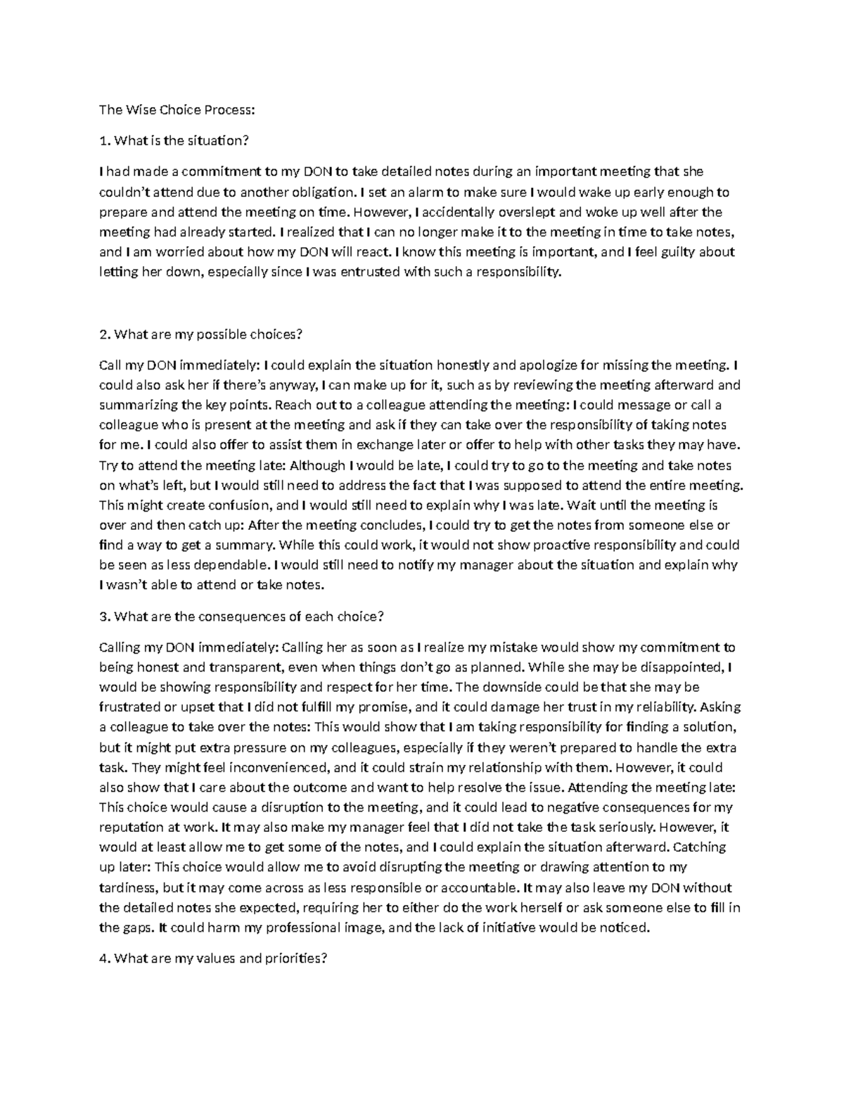 Wise choice - n/a - The Wise Choice Process: What is the situation? I ...