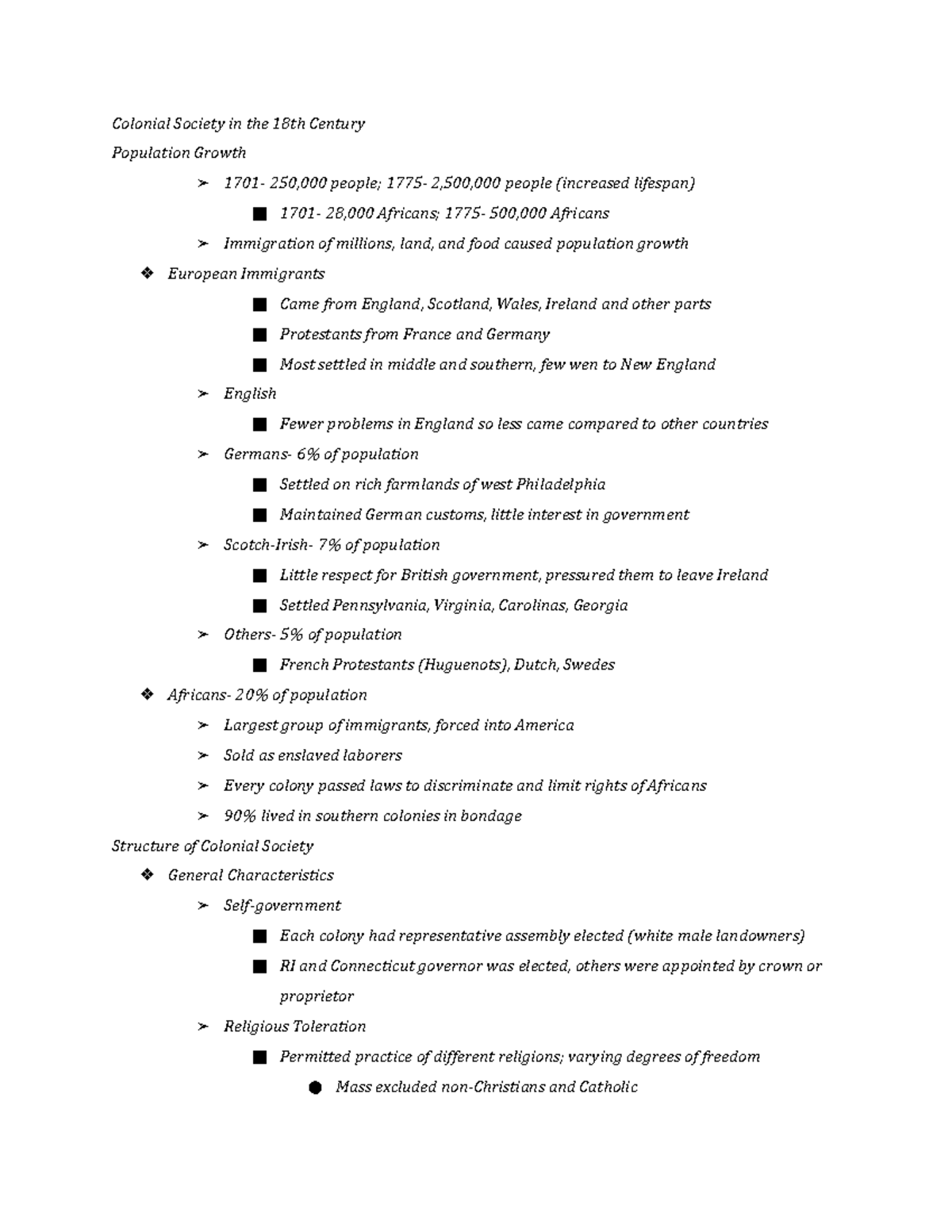 Apush Chapter 3 Notes - Colonial Society in the 18th Century Population ...