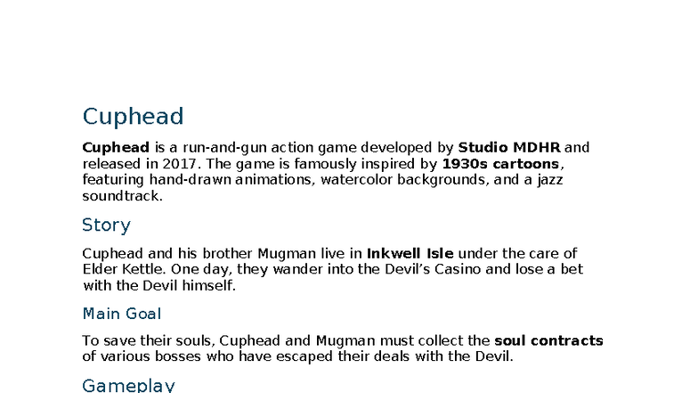 Cuphead Overview: A Deep Dive into Gameplay & Art Style - Studocu
