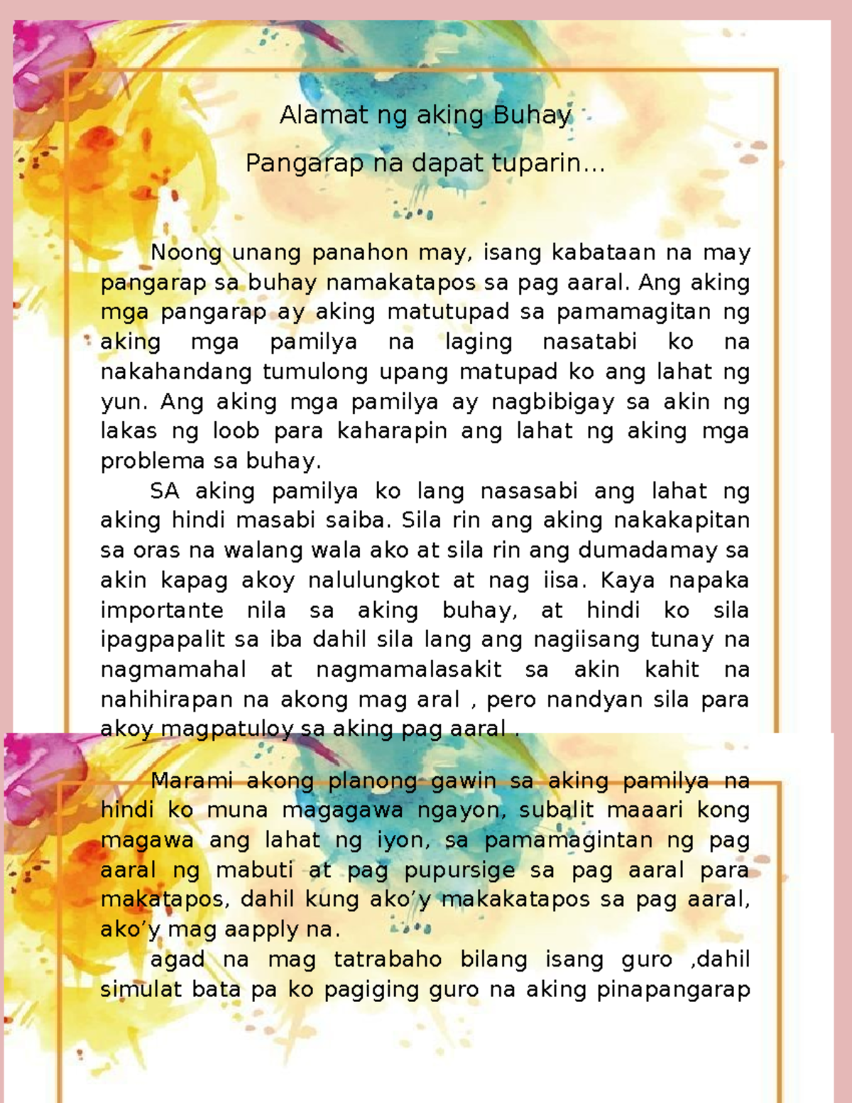 Alamat ng Aking Buhay: WPS Office 112058 113637 - Studocu