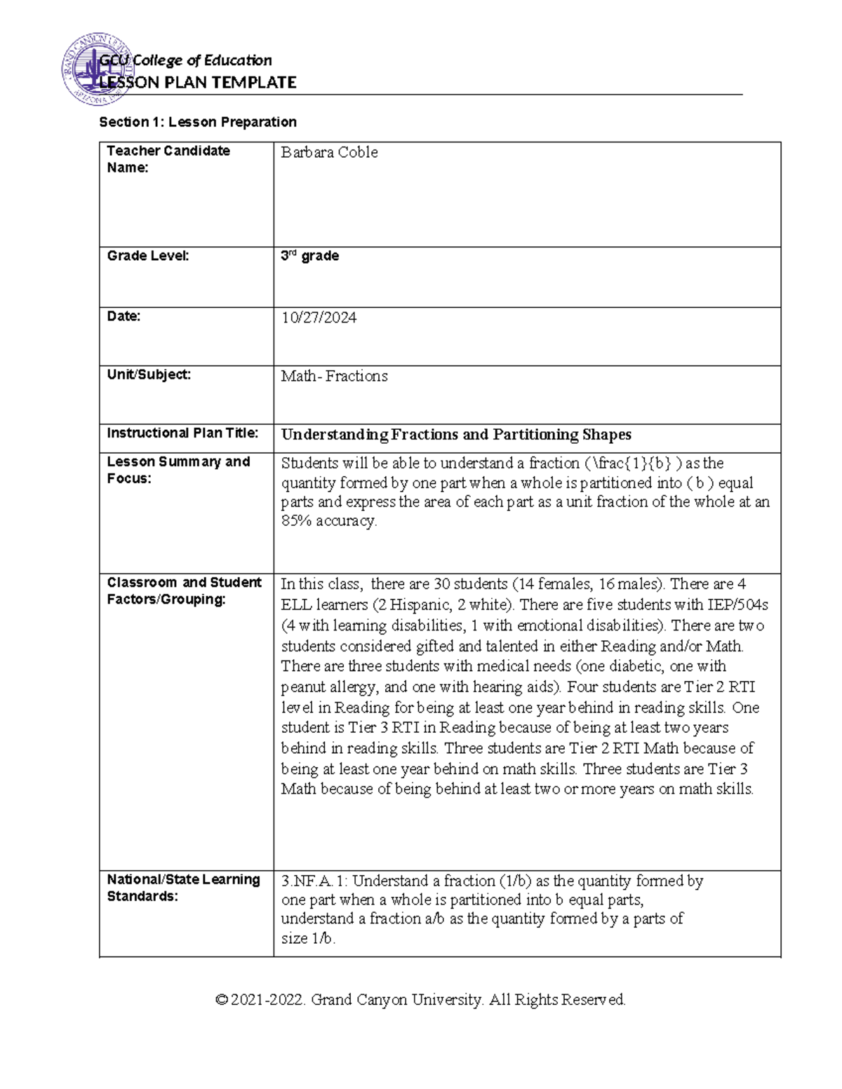 Lesson Plan T3 - 100% - LESSON PLAN TEMPLATE Section 1: Lesson ...