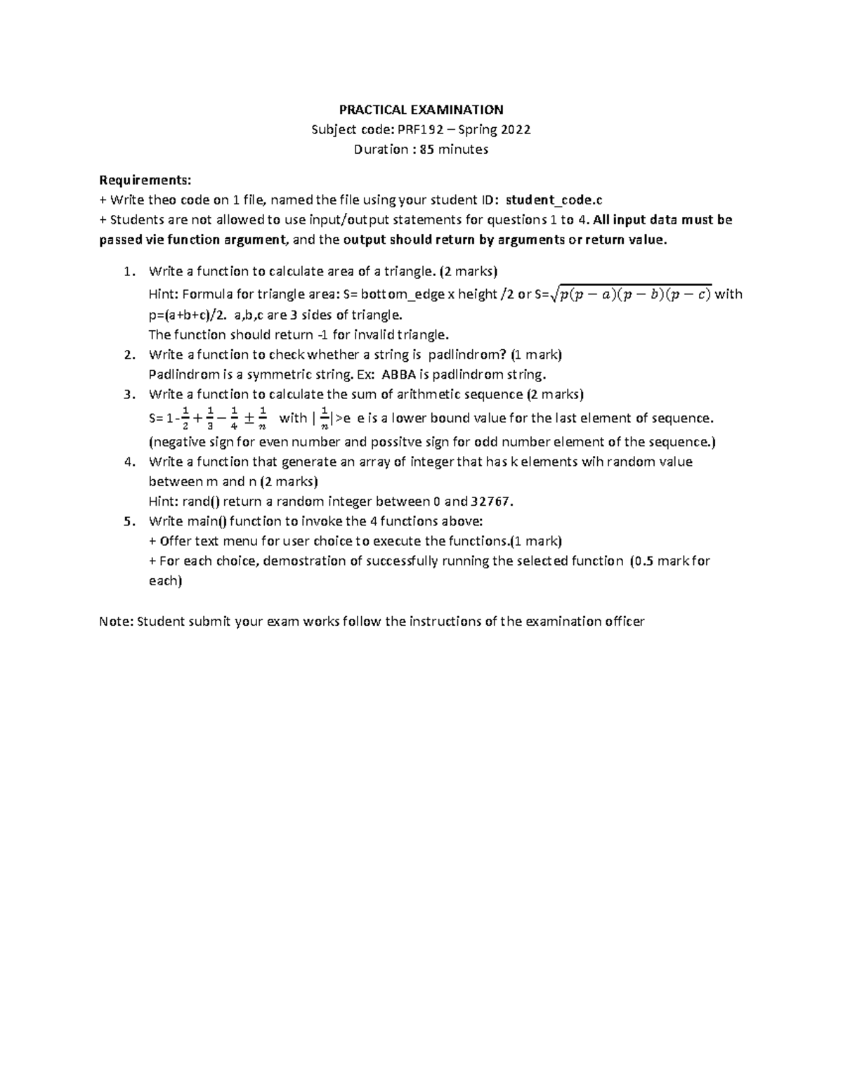 PRF192 Practical Exam SU22 - Old PE Questions & Guidelines - Studocu