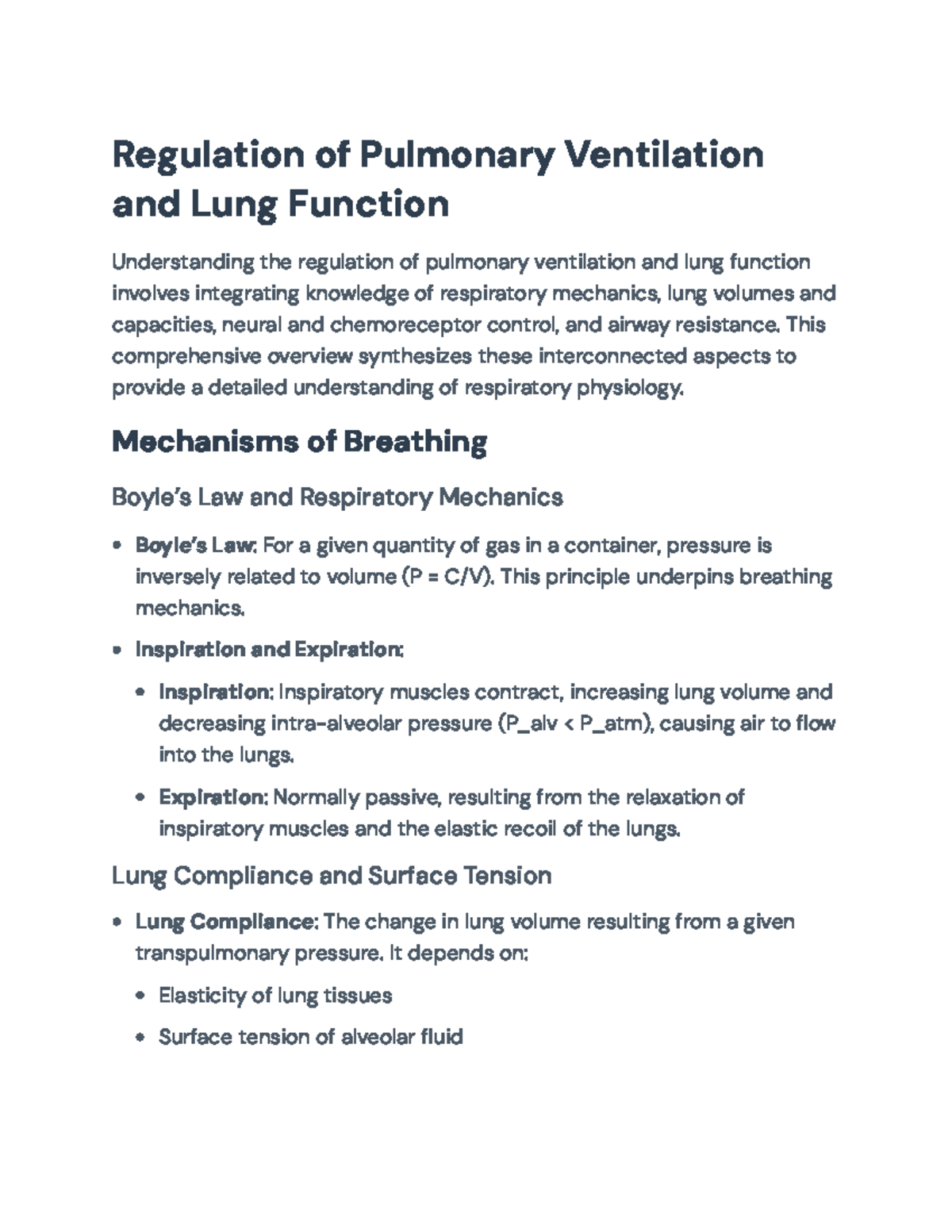 Regulation of Pulmonary Ventilation & Lung Function - Physiology ...