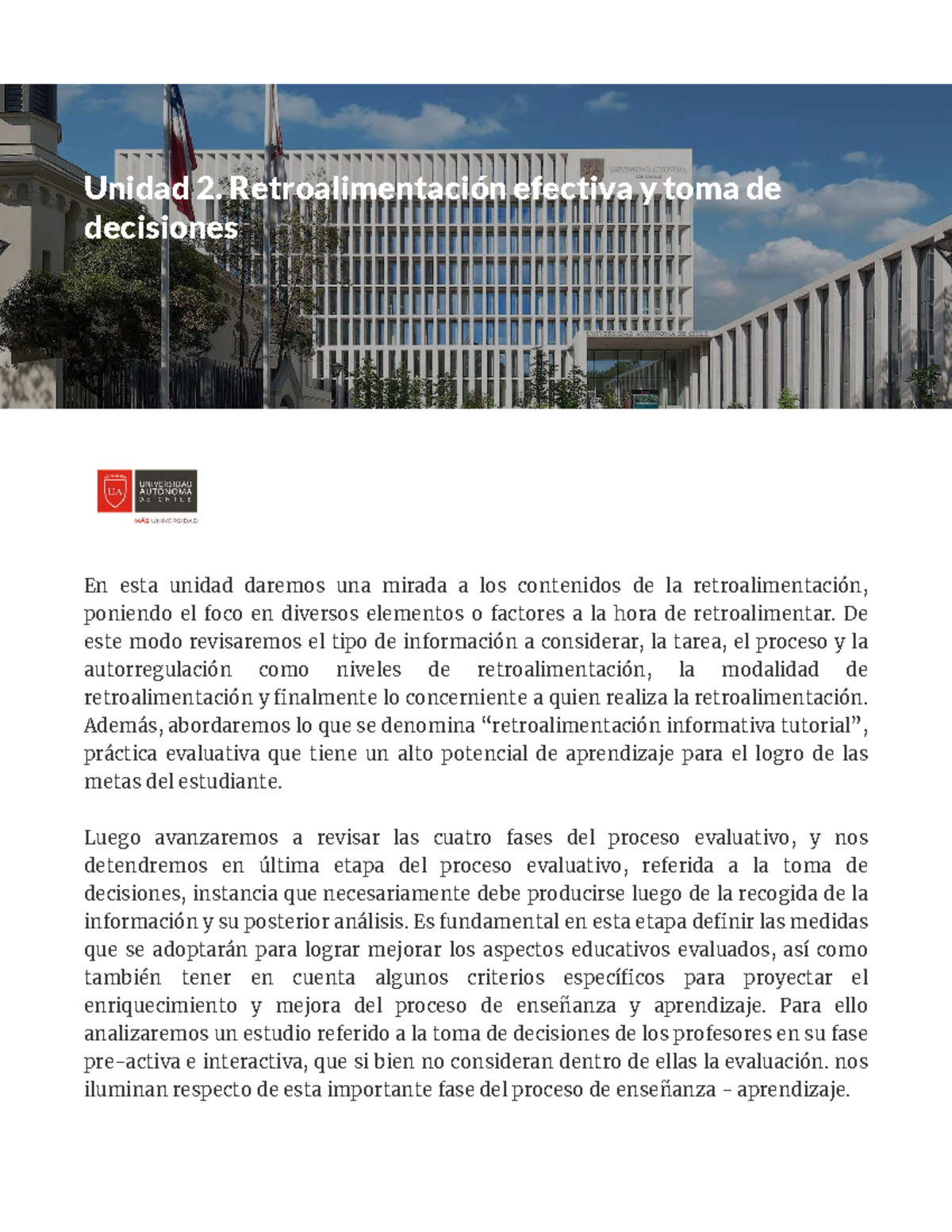 Unidad 2: Retroalimentación Efectiva y Toma de Decisiones en Educación ...