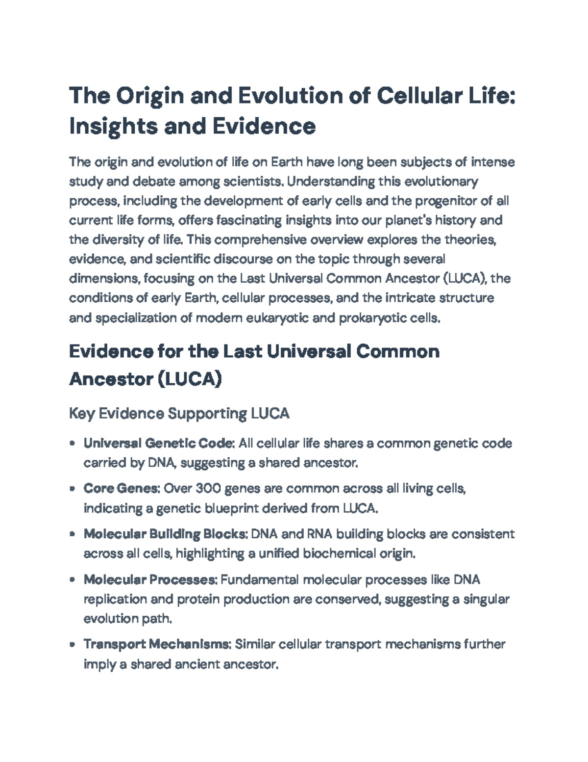 The Origin and Evolution of Cellular Life: Insights into LUCA and Cell ...