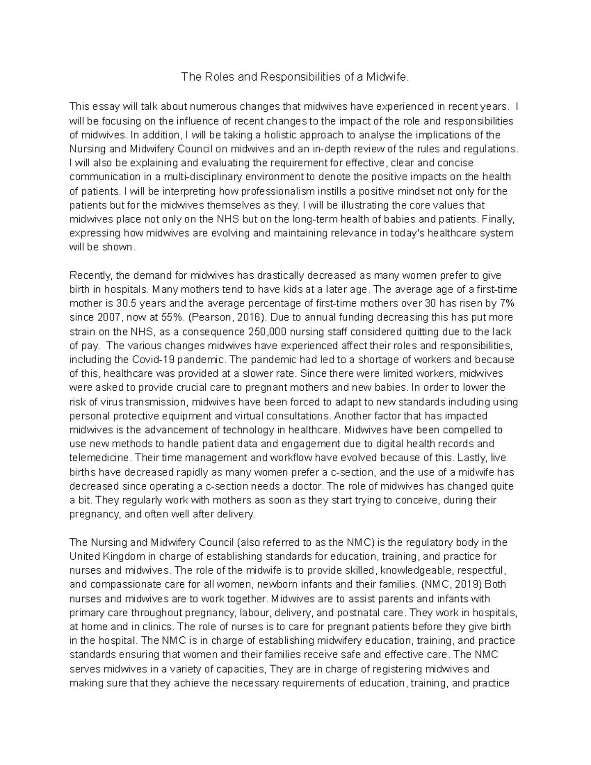 Nursing Course Essay: Evolving Roles of Midwives and NMC Impact - Studocu