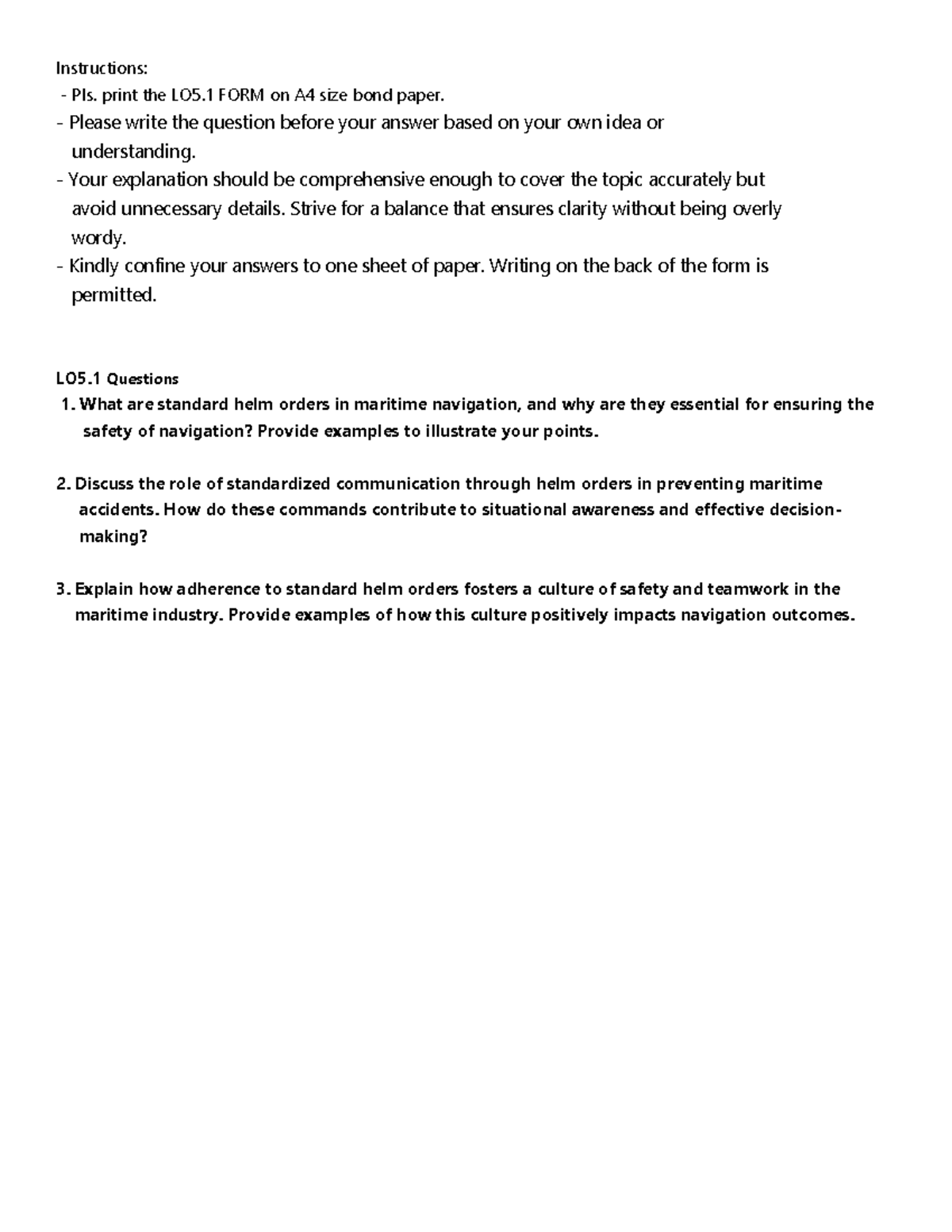 LO5 - Standard Helm Orders in Maritime Navigation Notes - Studocu
