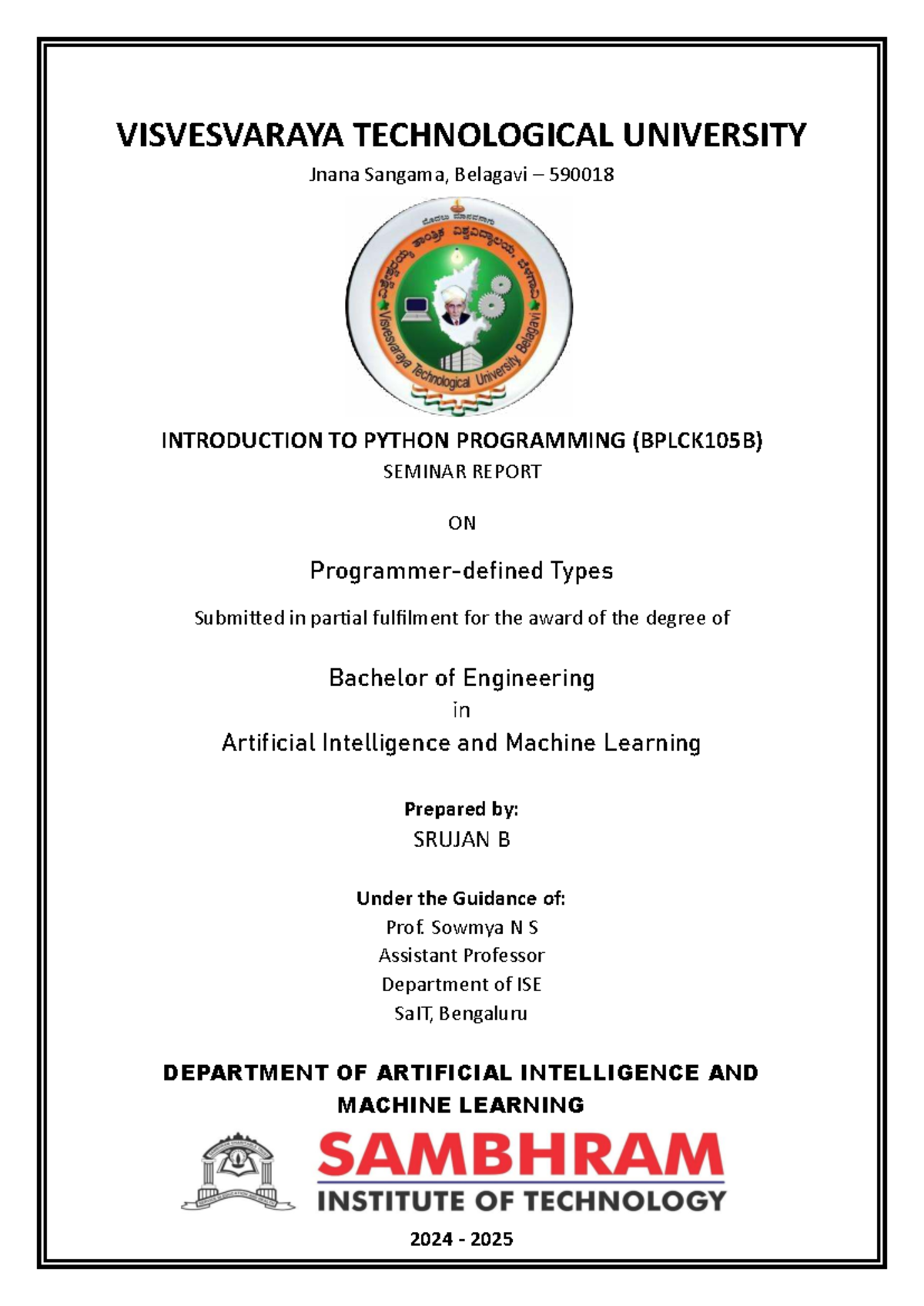 Seminar report on types in Python programming (BPLCK105B) - Studocu