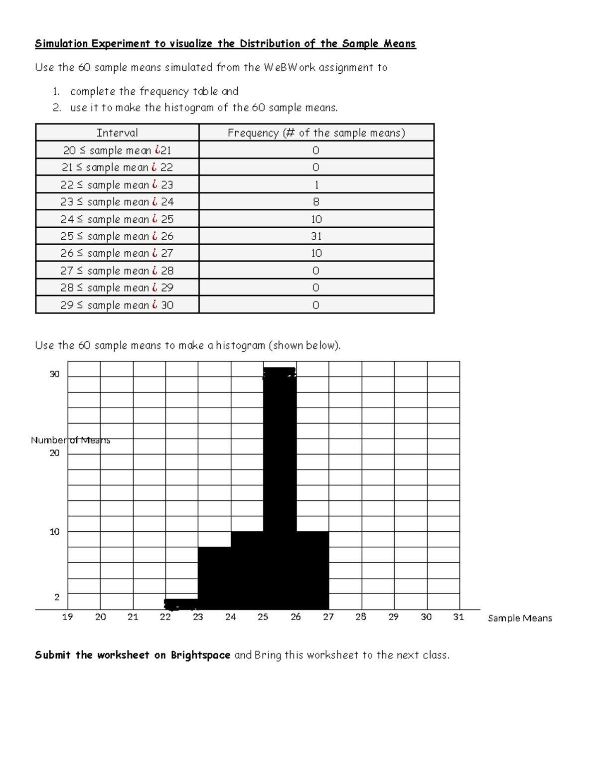 10 - Sampling Distribution worksheet - Simulation Experiment to ...