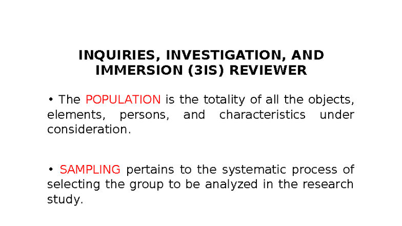 3IS Reviewer: Sampling Techniques and Research Designs Overview - Studocu