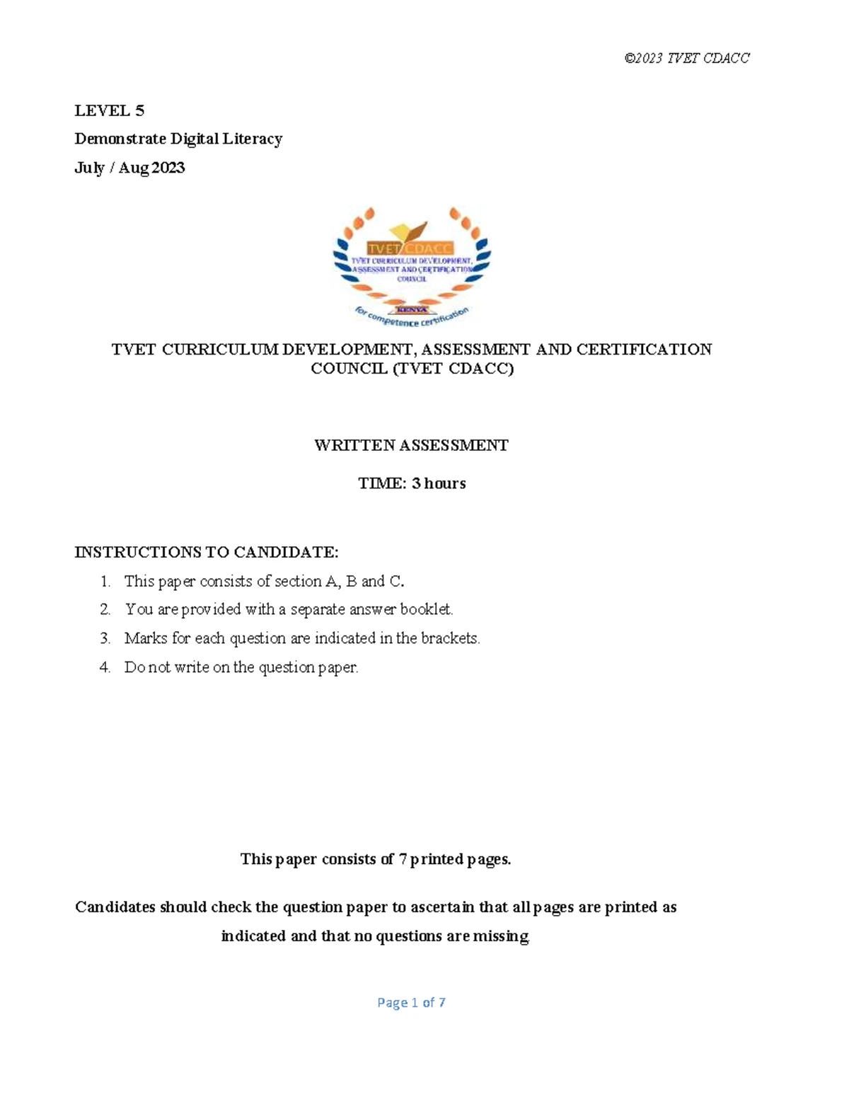 2024J - Digital Literacy Level 5 Past Exam Papers & Questions - Studocu