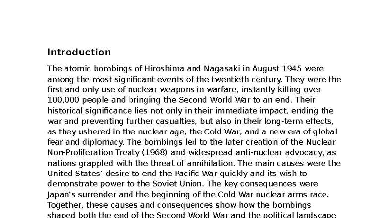 Improved Causes and Consequences Essay on Atomic Bombings (HIST 101 ...
