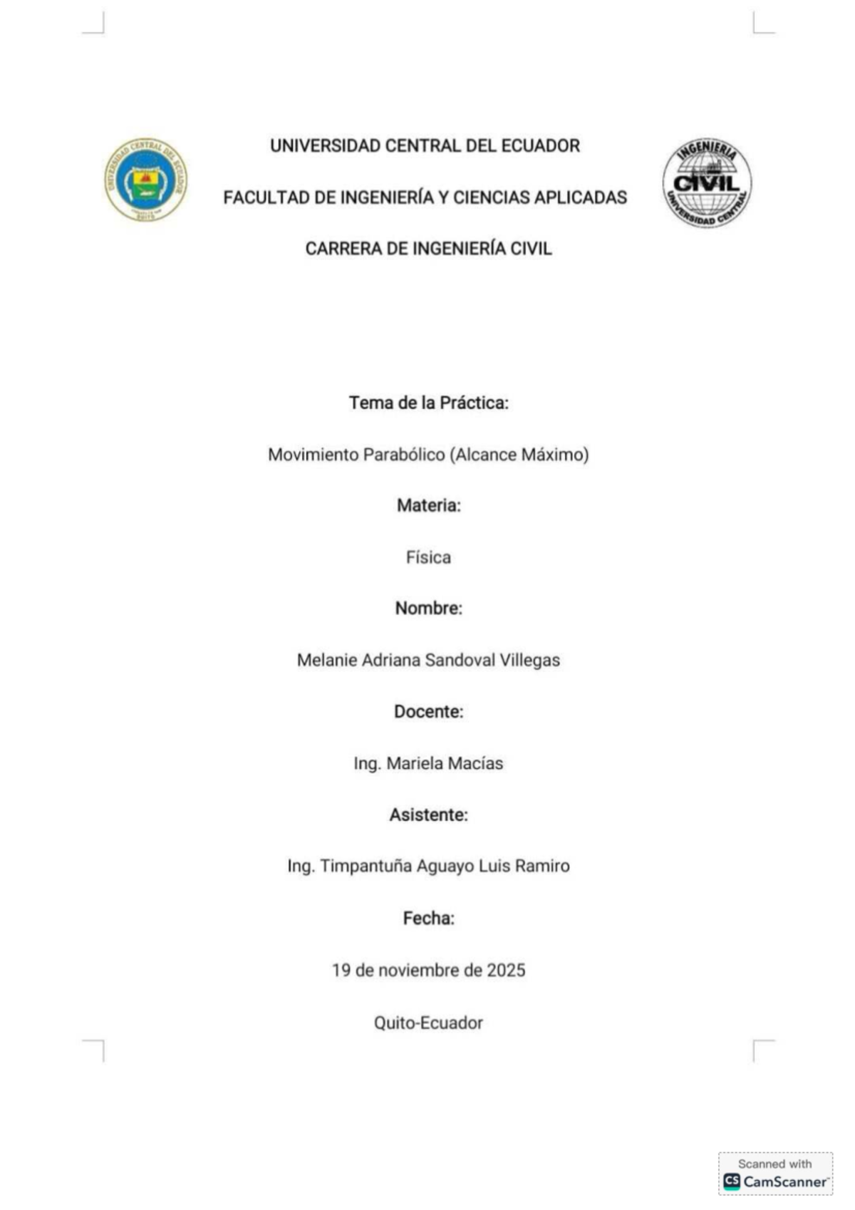 Movimiento Parabólico: Alcance Máximo - Práctica Física P4 - Studocu