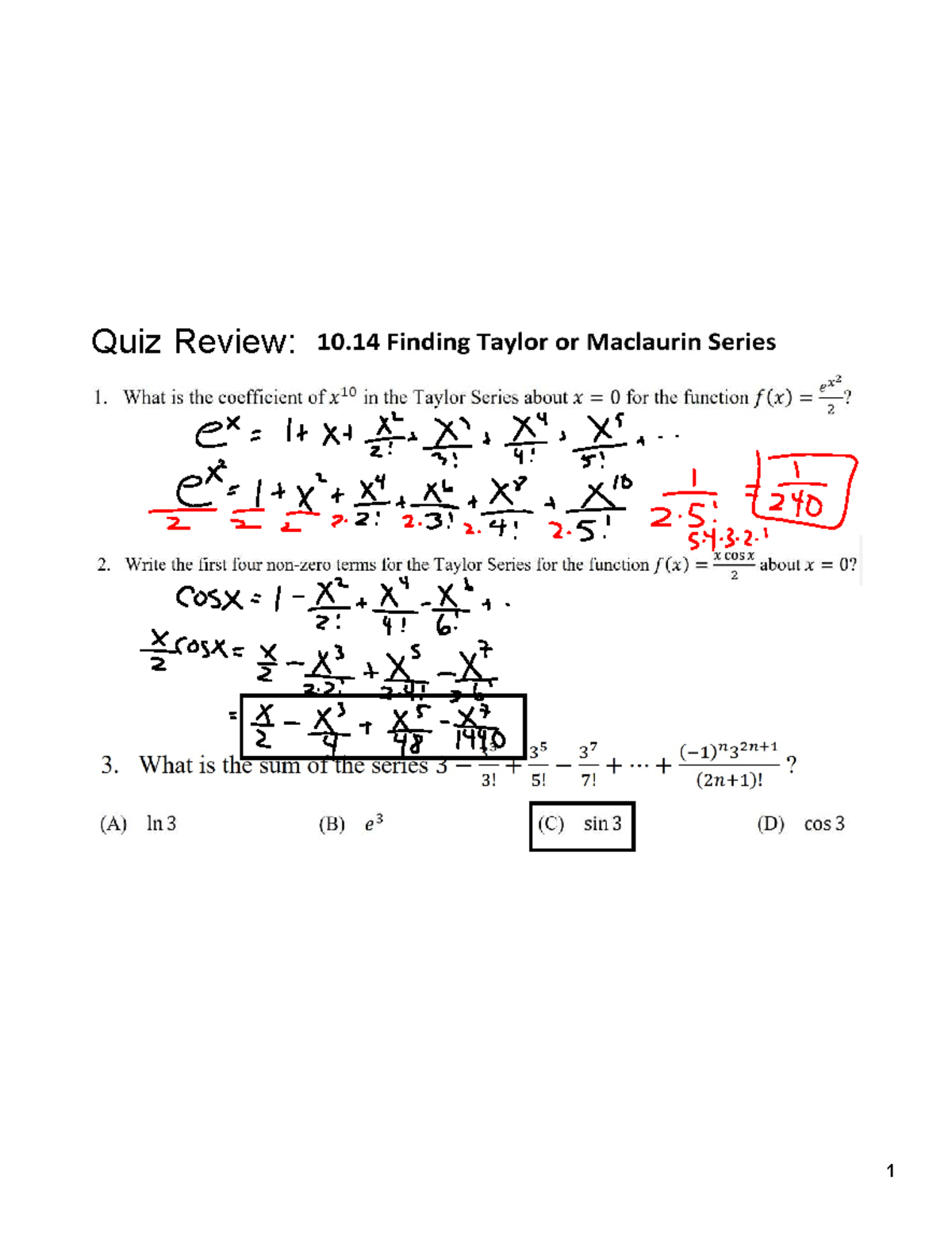 Quiz Review: 10.14 Finding Taylor & Maclaurin Series - Studocu