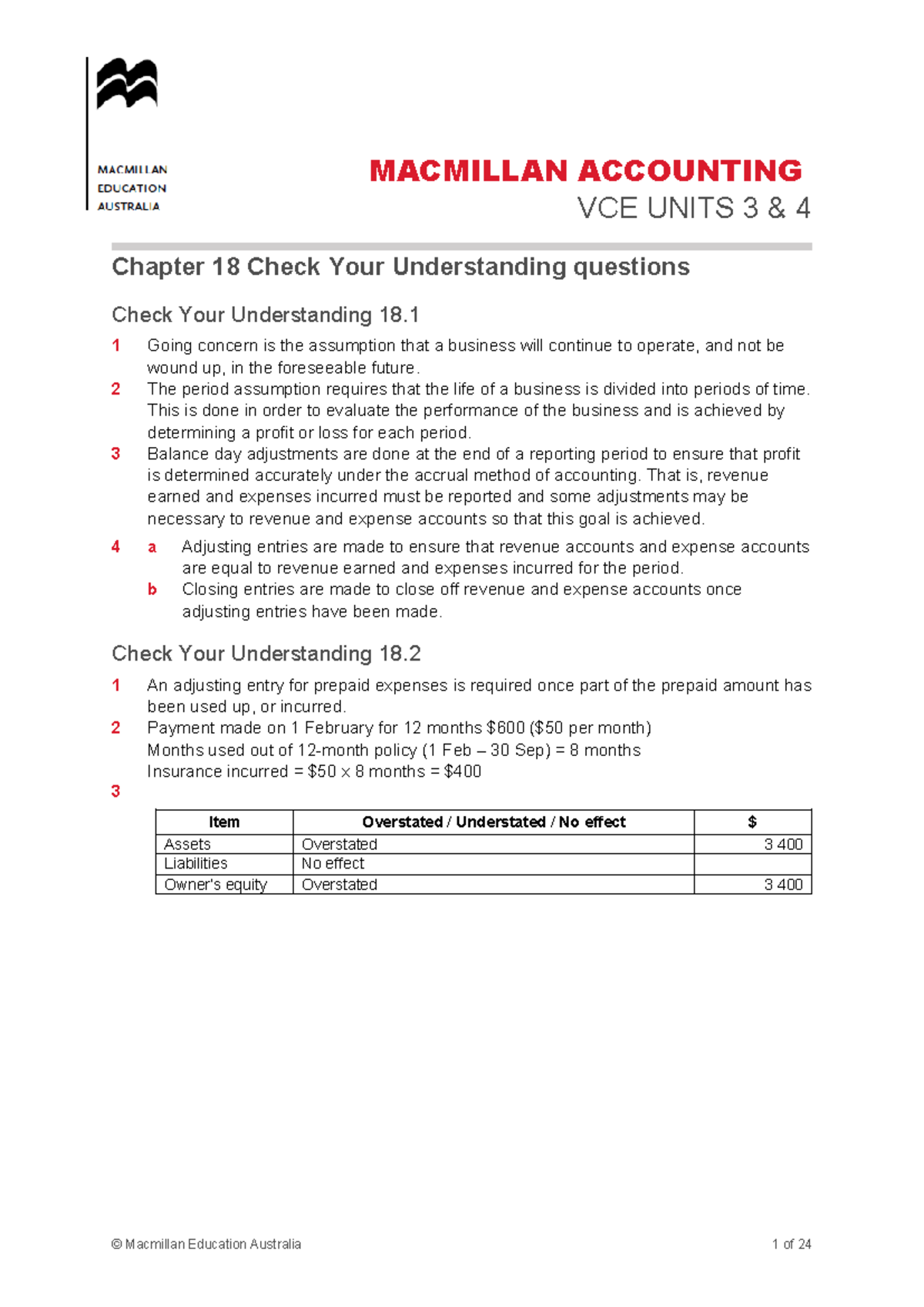 MACMILLAN ACCOUNTING VCE UNITS 3 4 Chapter 18 Solutions and Exercises ...