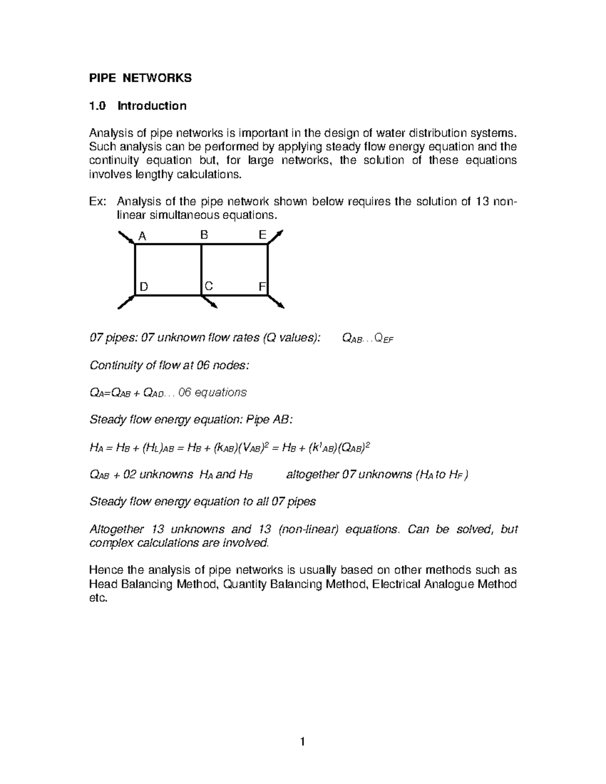 PIPE Networks Analysis: Design & Flow in Water Distribution Systems ...