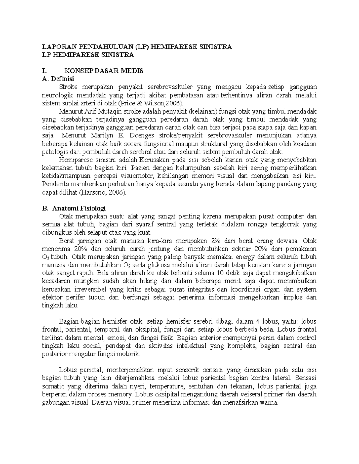 409012247-Laporan Pendahuluan Hemiparese Sinistra dan Strokes - Studocu