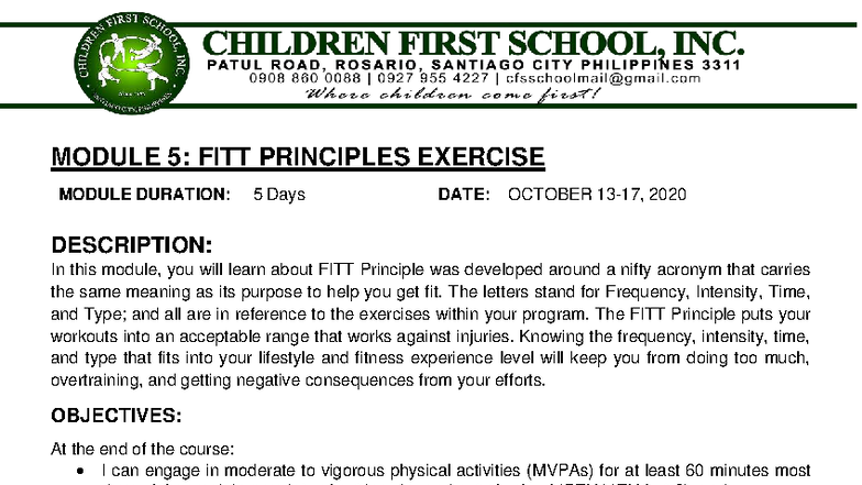 Grade 11 PE & Health: Module 5 - Understanding FITT Principles - Studocu