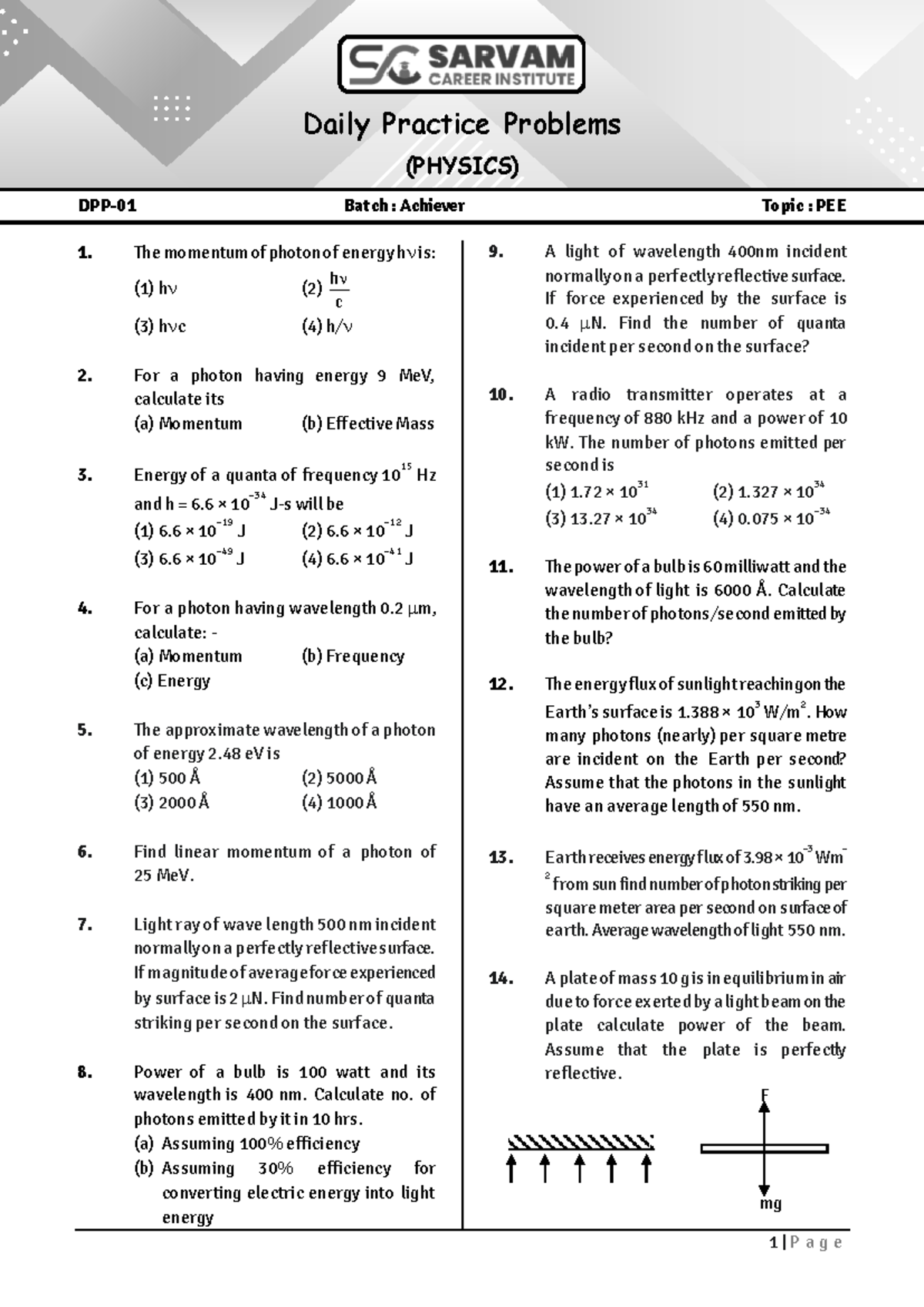 Daily Practice Problems (PHYSICS) - Batch Achiever 1 - Studocu