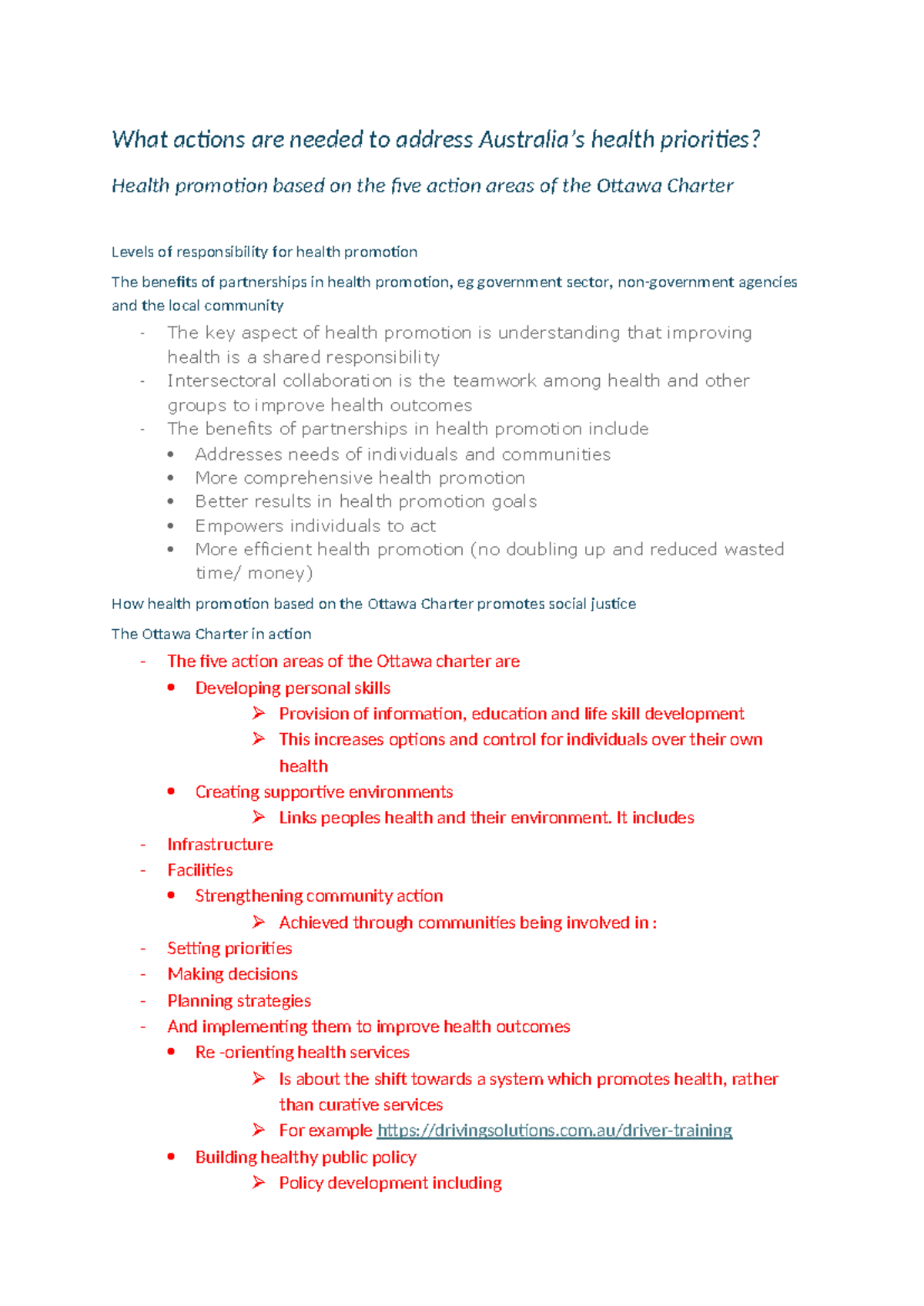 Lesson 8 - PDHPE: Health Promotion & Ottawa Charter Action Areas - Studocu